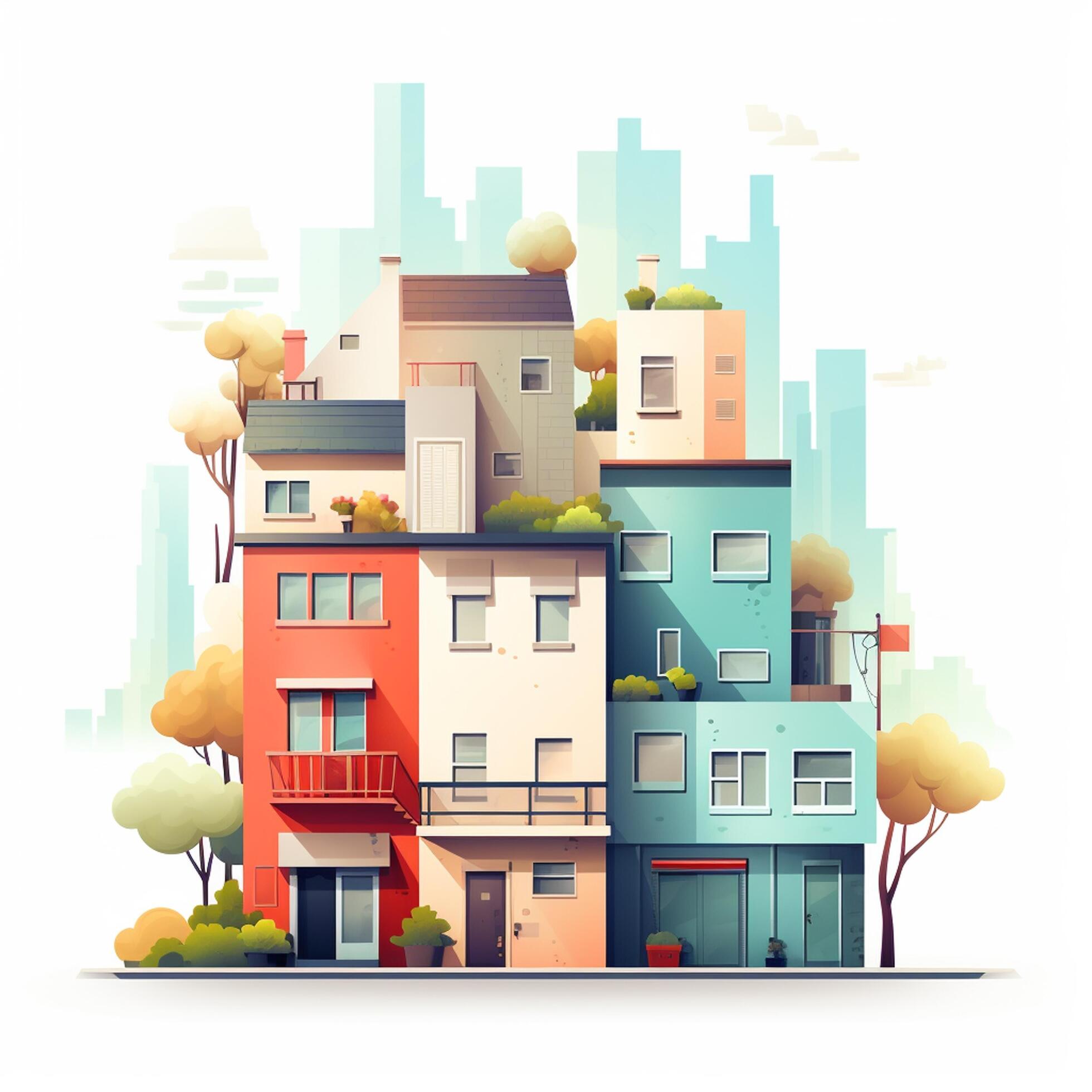 AI generated flat building design on white background 35527846 Stock ...