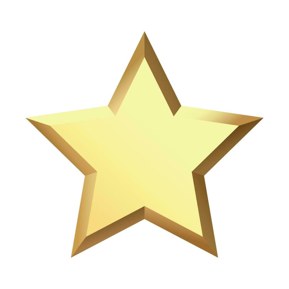 Golden Christmas 3d Star metal glossy bright shine five angle star shape isolated on white ...