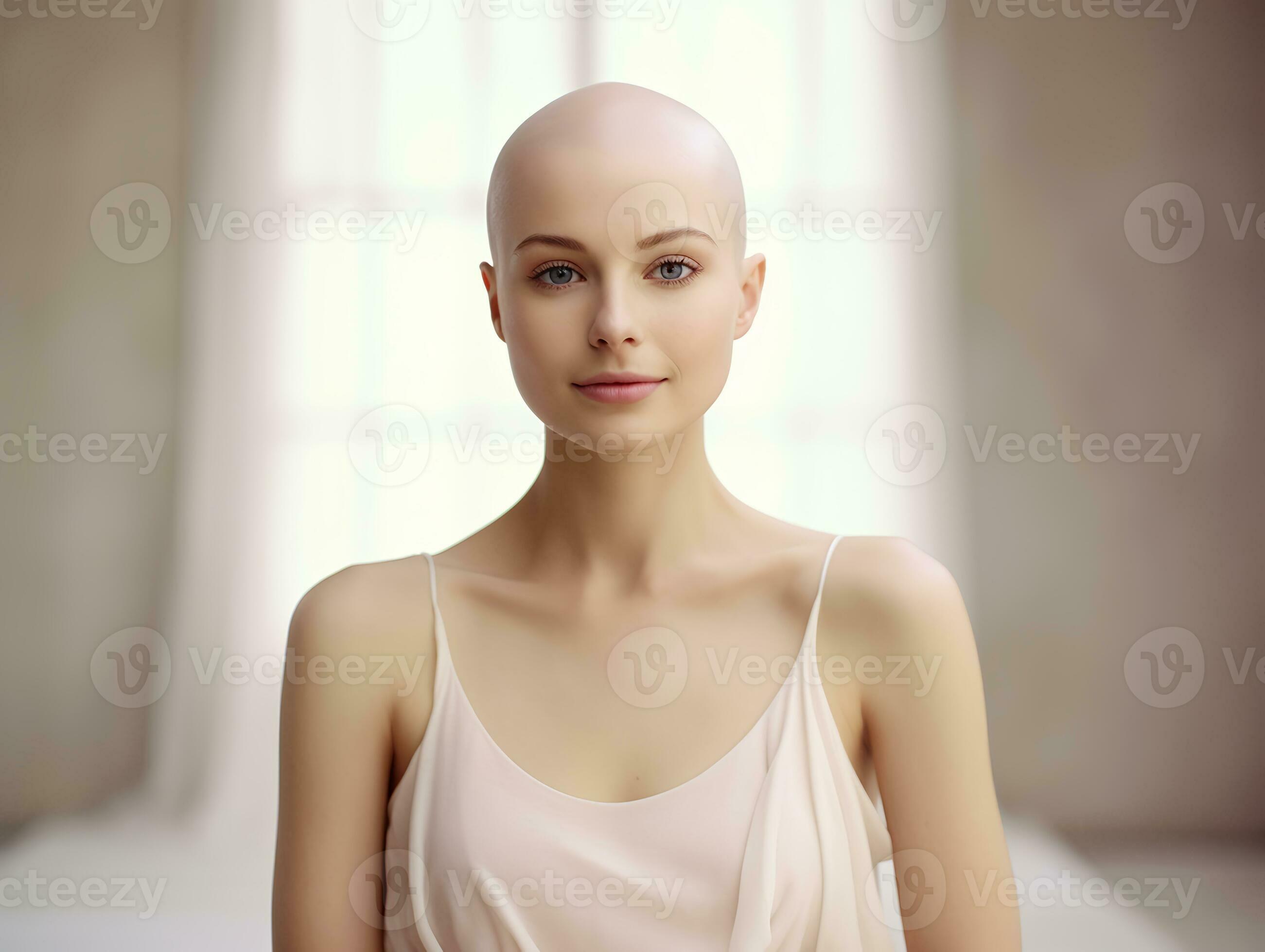 Ai Generated Portrait Of Caucasian Bald Girl Alopecia And Cancer