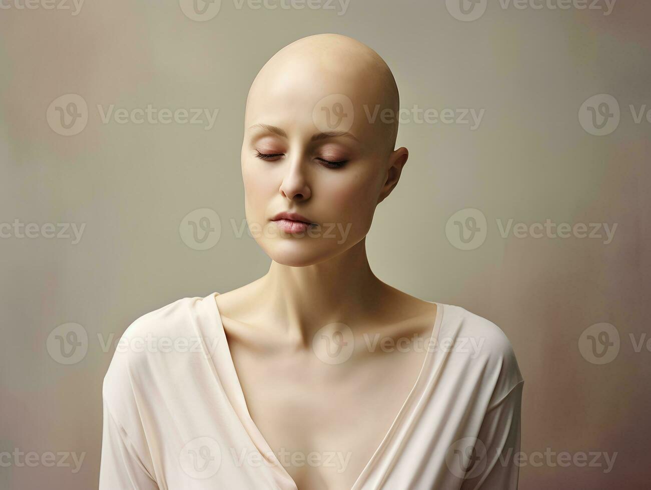 Ai Generated Portrait Of Caucasian Bald Girl Alopecia And Cancer
