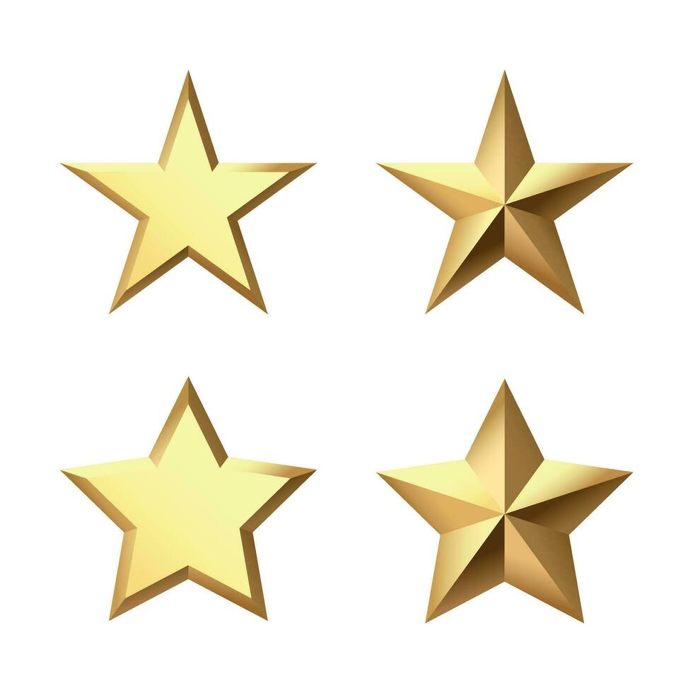 Set of Golden Christmas 3d Star metal glossy bright shine five angle star shape isolated on ...