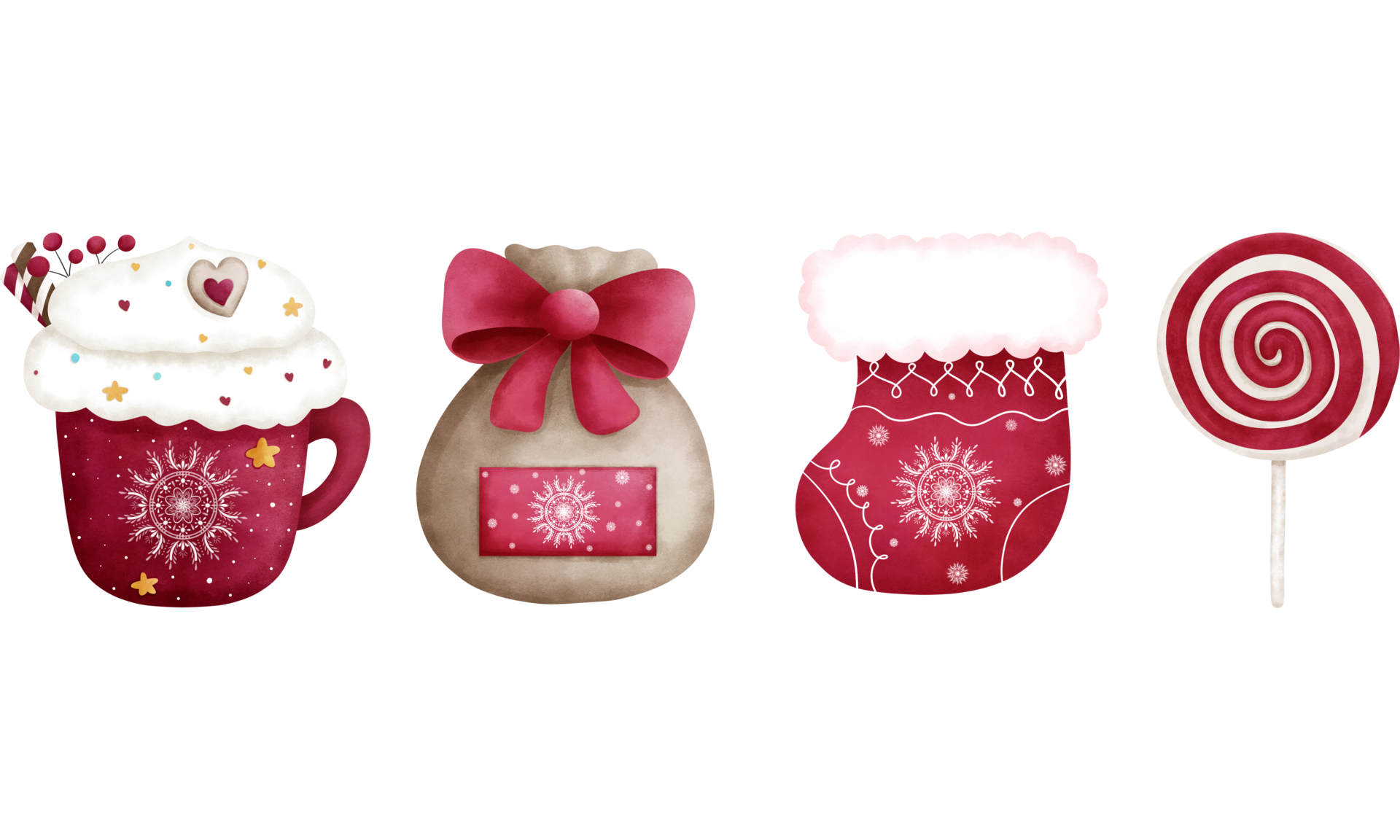 Set of christmas ornaments clipart. Christmas hot cacao drink,santa ...