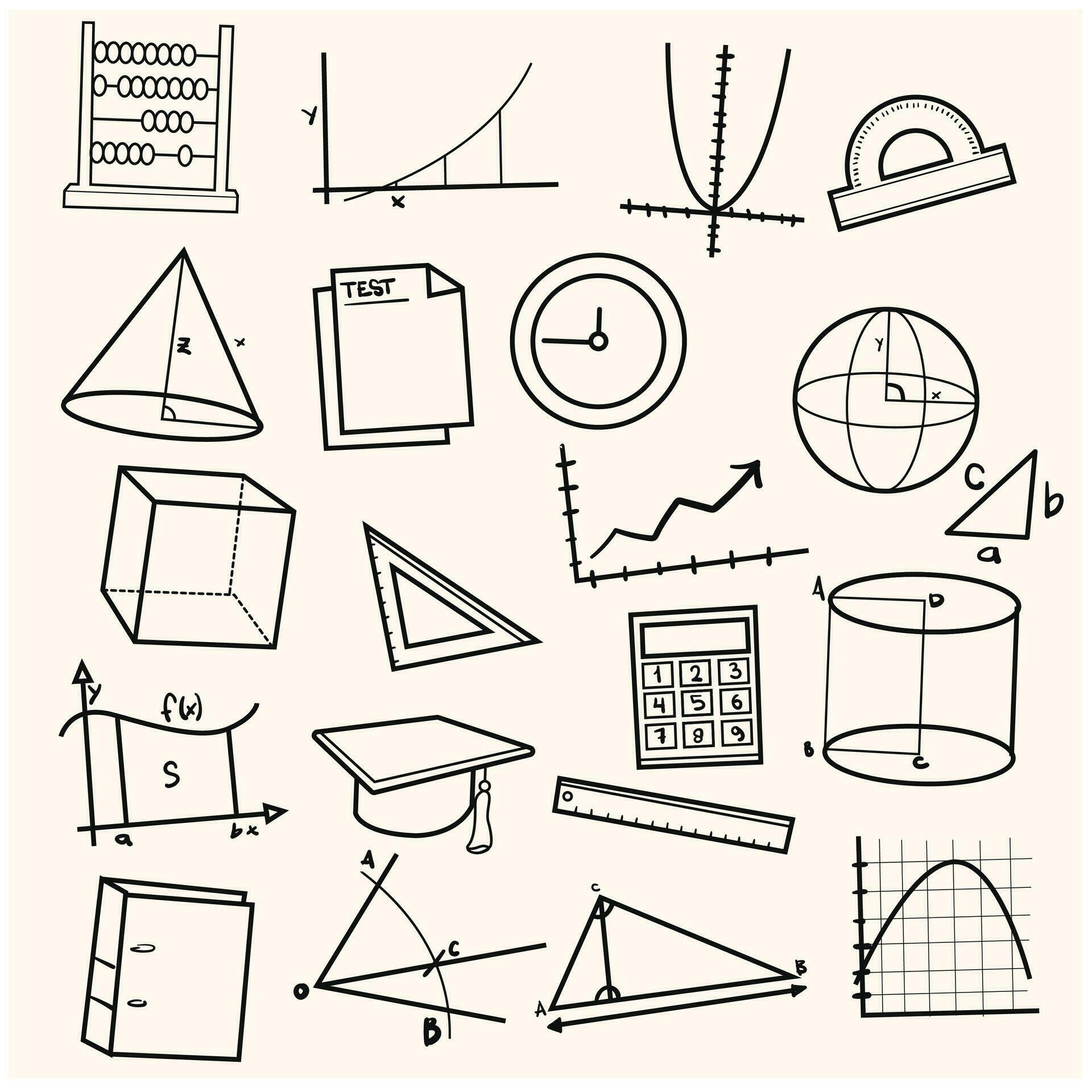 Illustration of a set of line art Doodles with a Mathematics theme on a ...