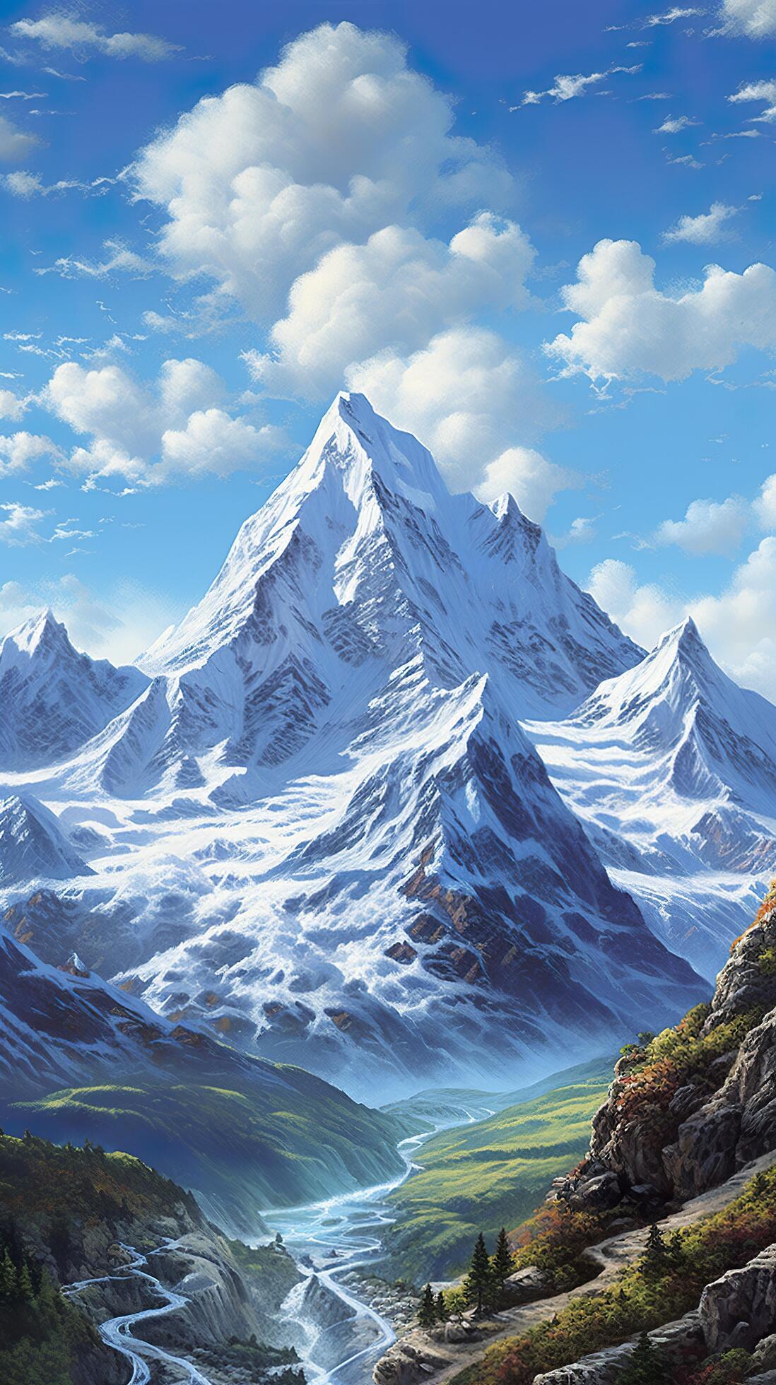AI generated The beauty of a majestic and snow capped mountain range ...