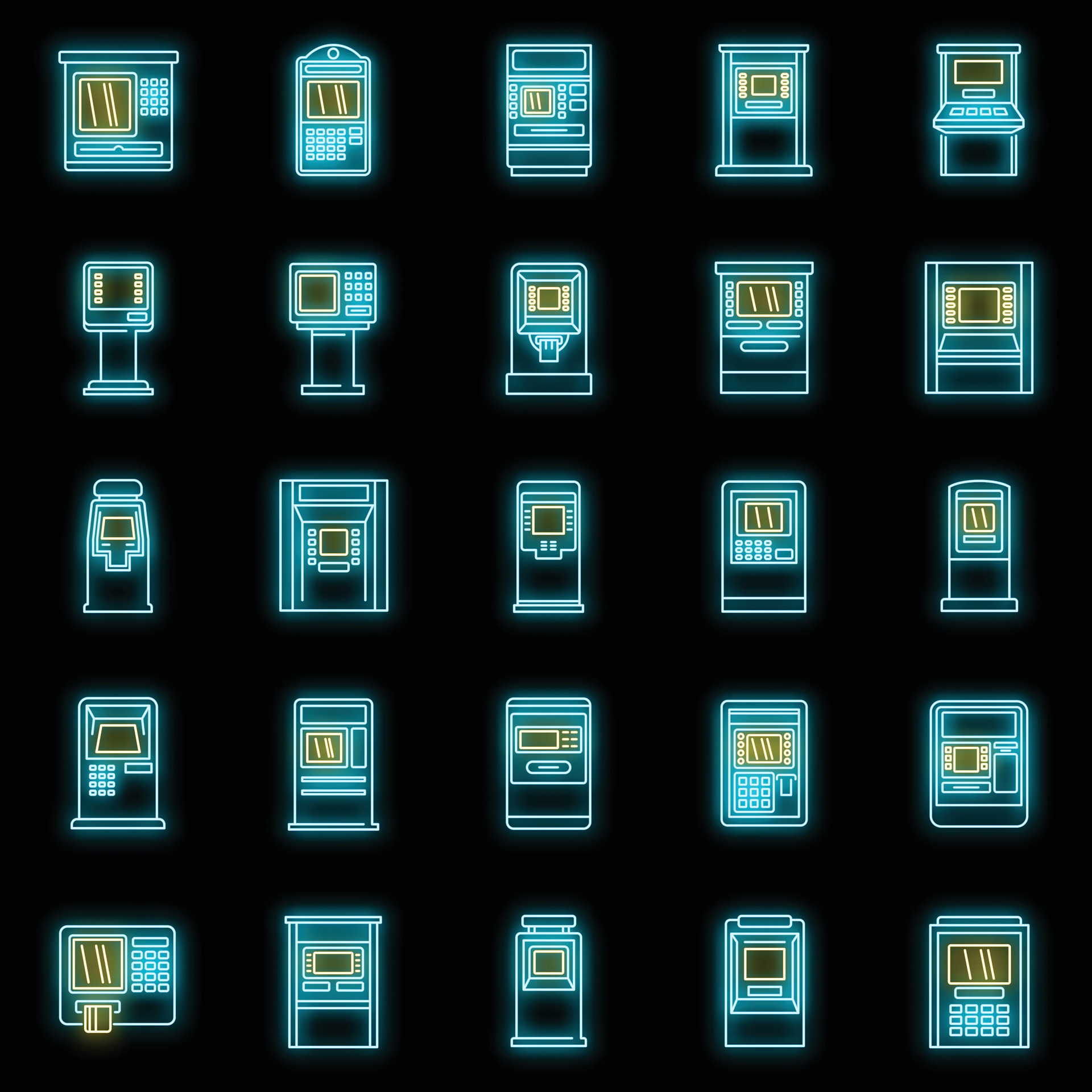 Cash atm machine icons set vector neon 35533090 Vector Art at Vecteezy