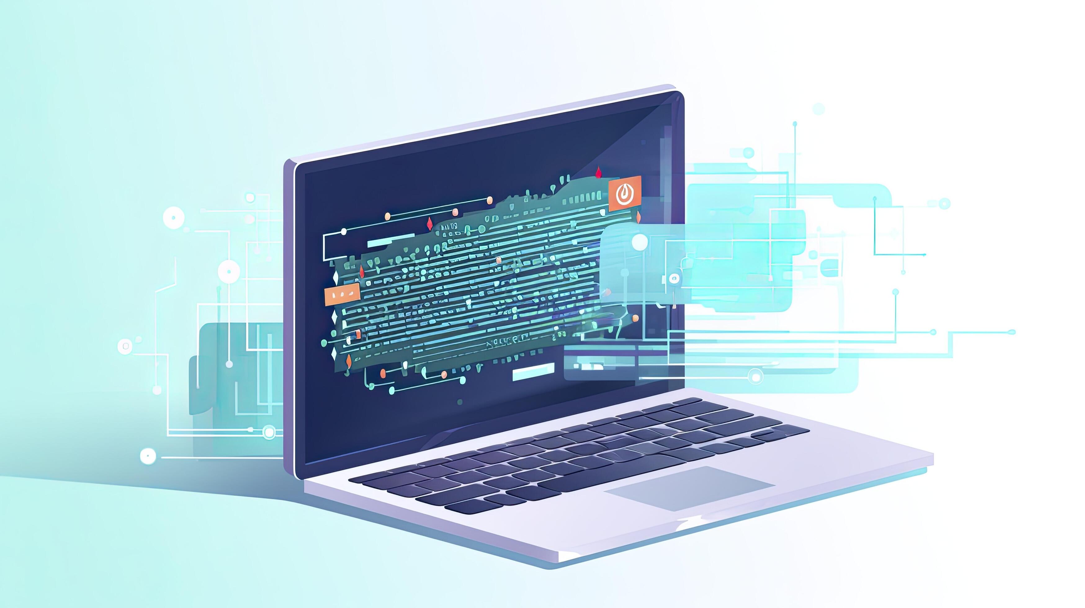 AI generated Sleek Minimalist Coding Interface on Laptop - Flat Design ...