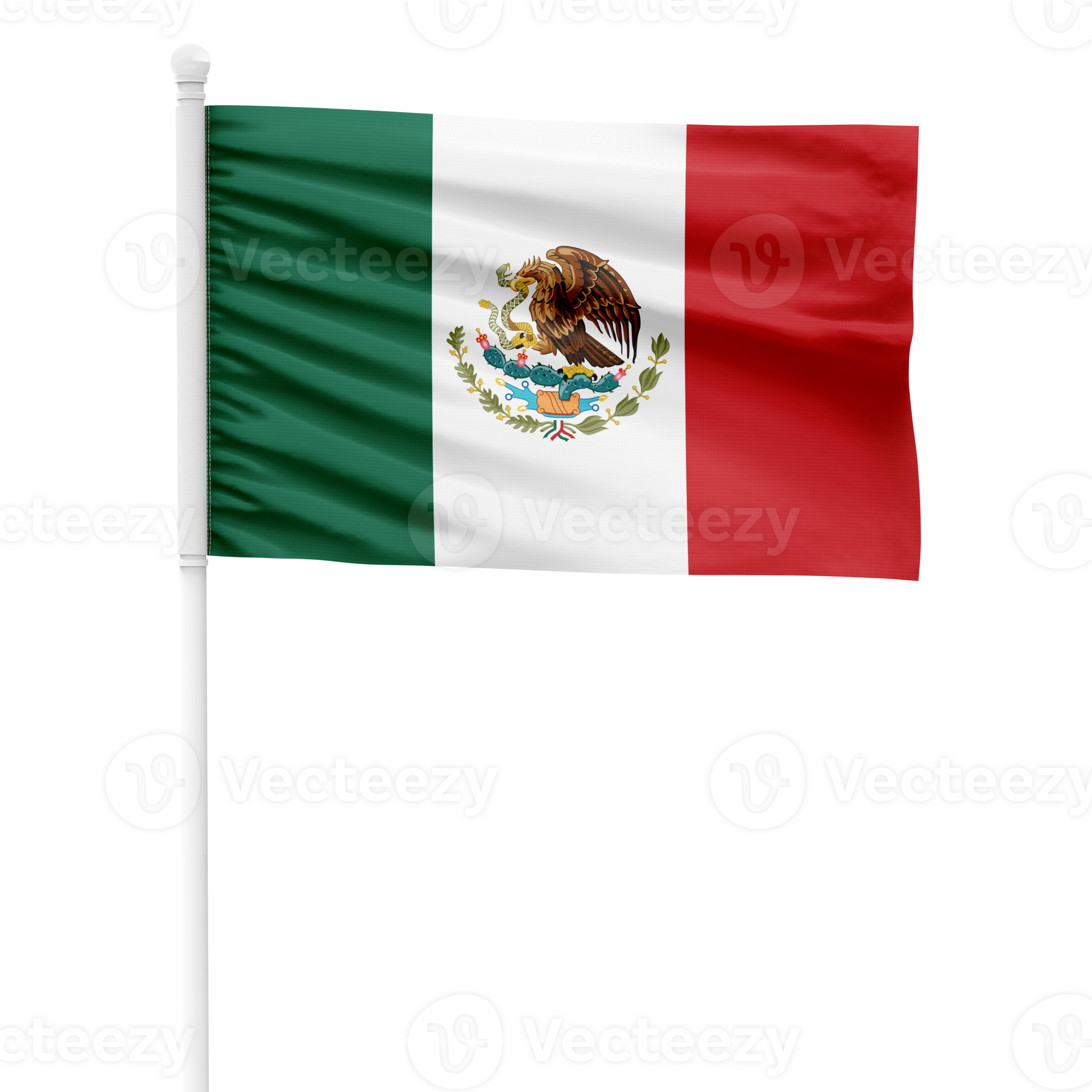 Realistic Mexico Flag Waving on a White Metal Pole with Transparent ...