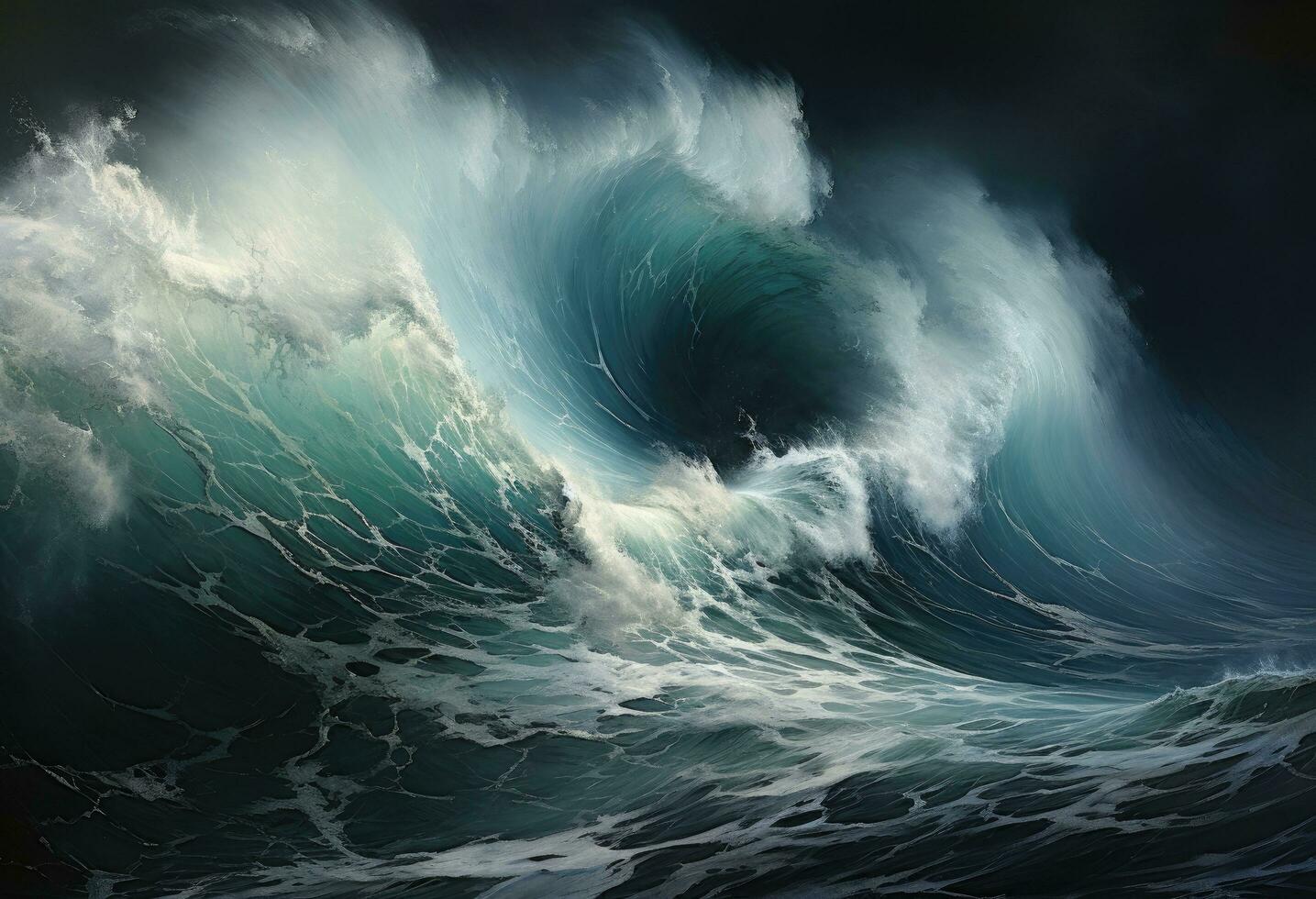 AI generated big storm wave hitting a rock 35540918 Stock Photo at Vecteezy