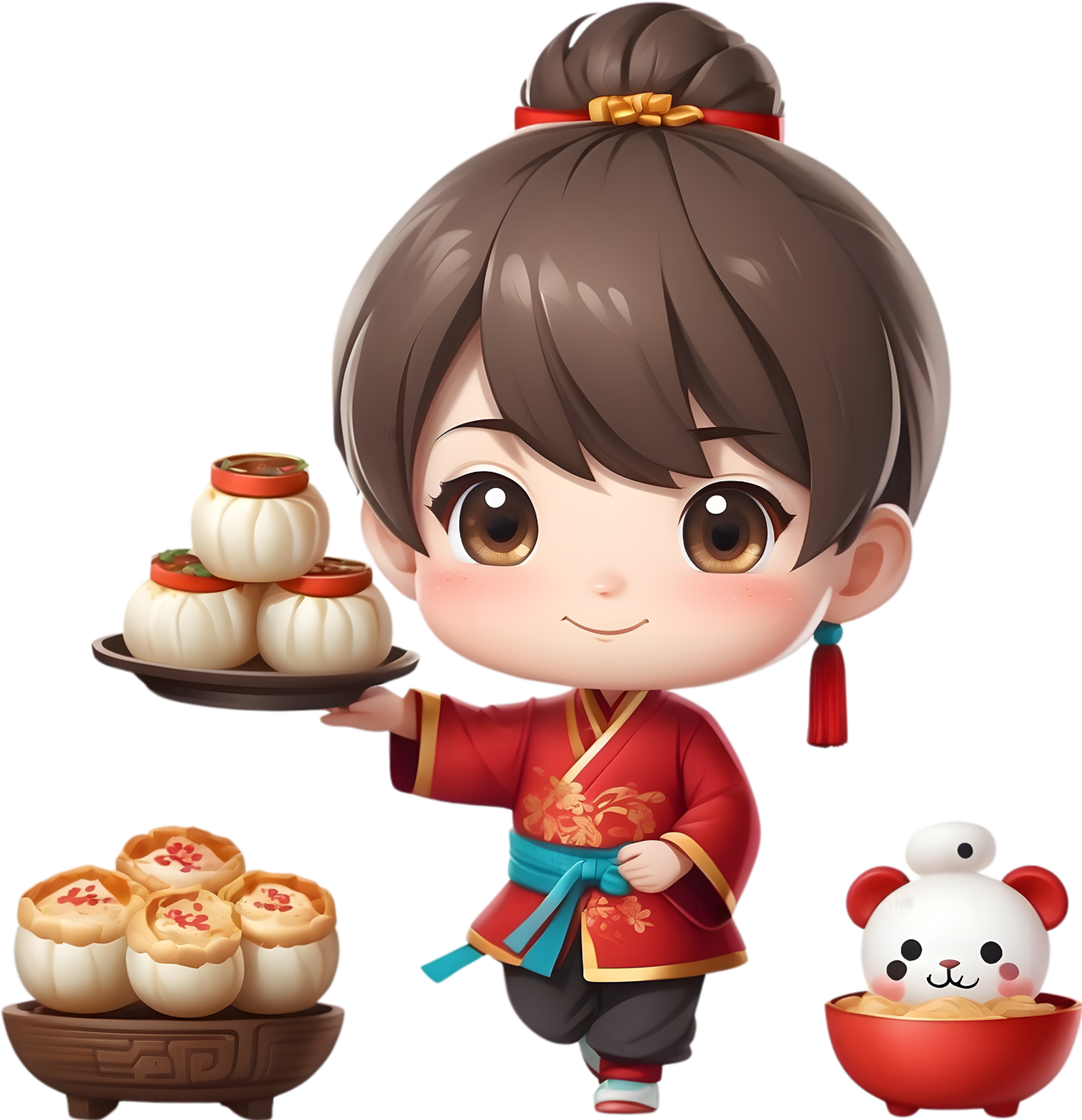 AI Generated Chinese New Year Cartoon Girl Holding A Tray Of Food ai-generated-chinese-new-year-cartoon-girl-holding-a-tray-of-food