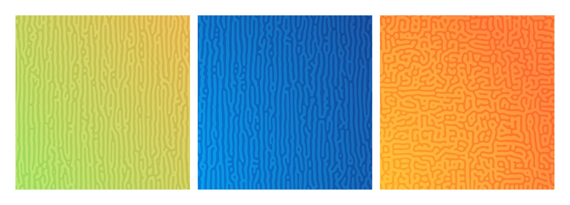 Set Of Three Colorful Turing Reaction Gradient Backgrounds Abstract Diffusion Pattern With