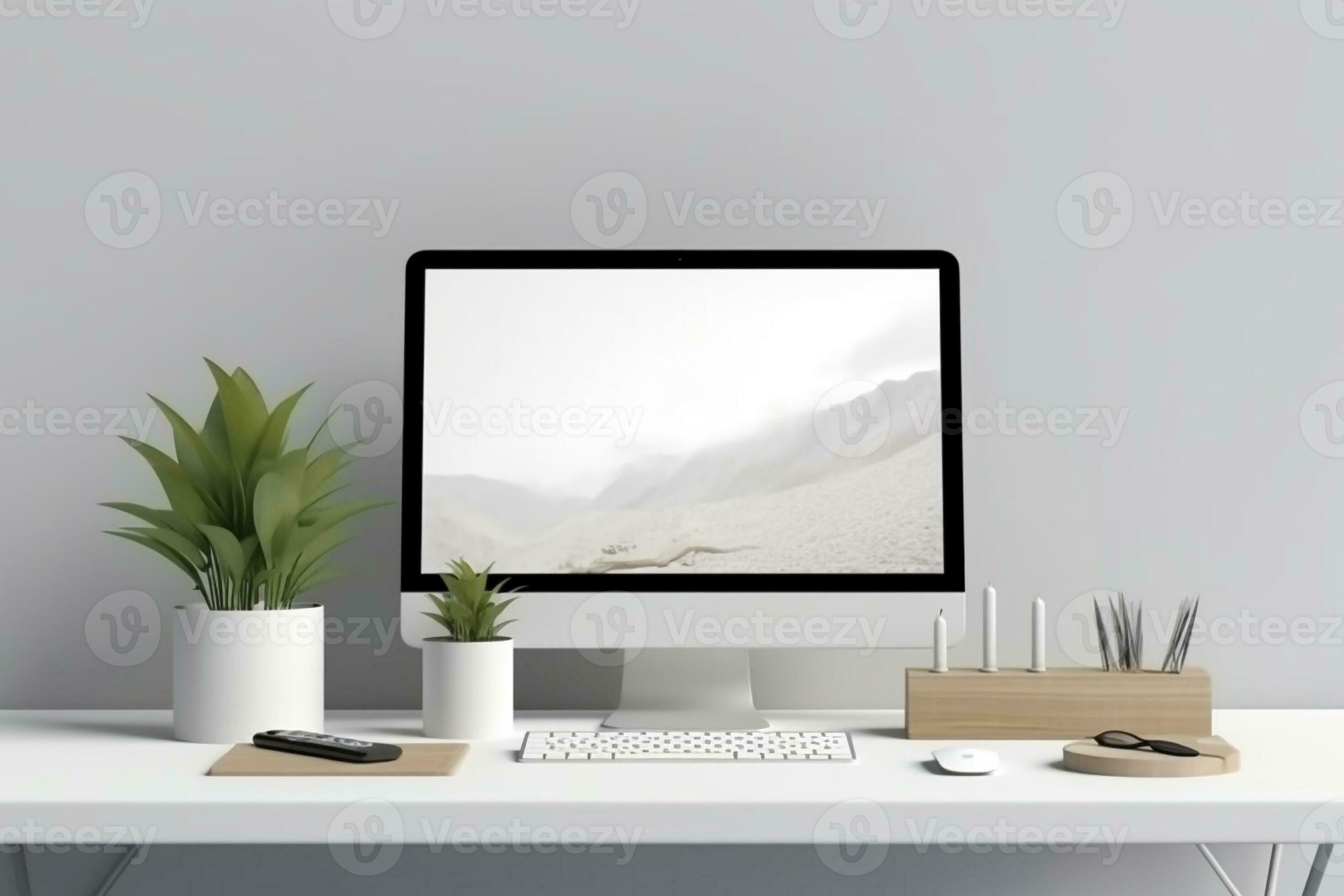 Ai Generated Serene Workspace With A Computer And Lush Greenery Created With Generative Ai