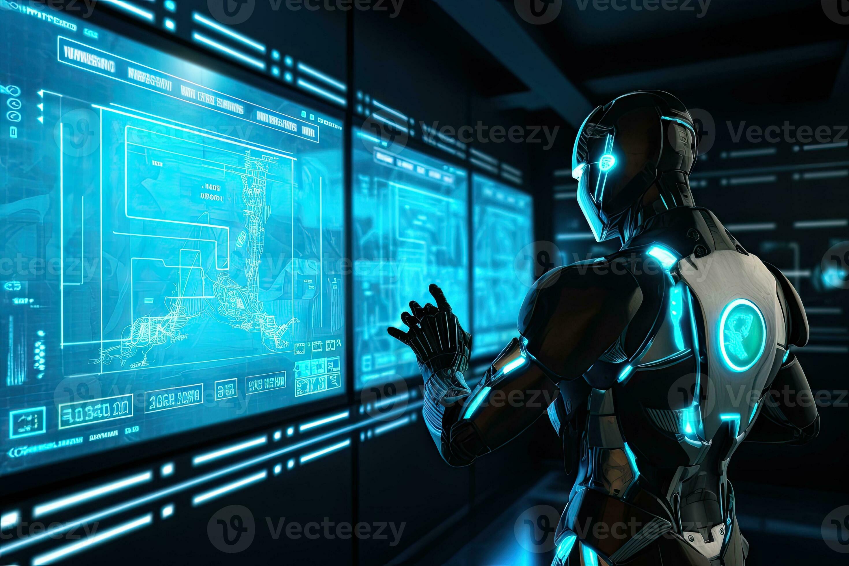 AI Generated Futuristic image of a robot viewing electronic signals ...