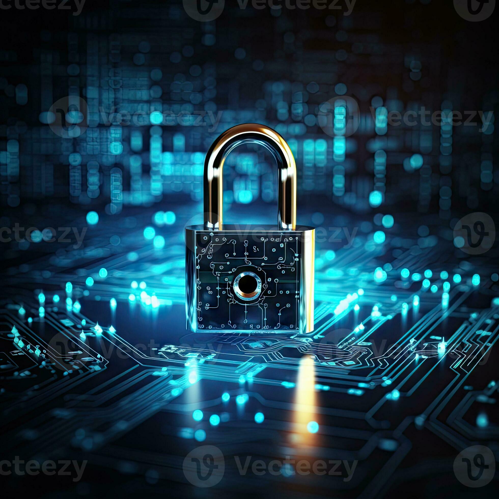 Ai Generated Cybersecurity And Data Concept Lock Binary Digits Key Background Orange And