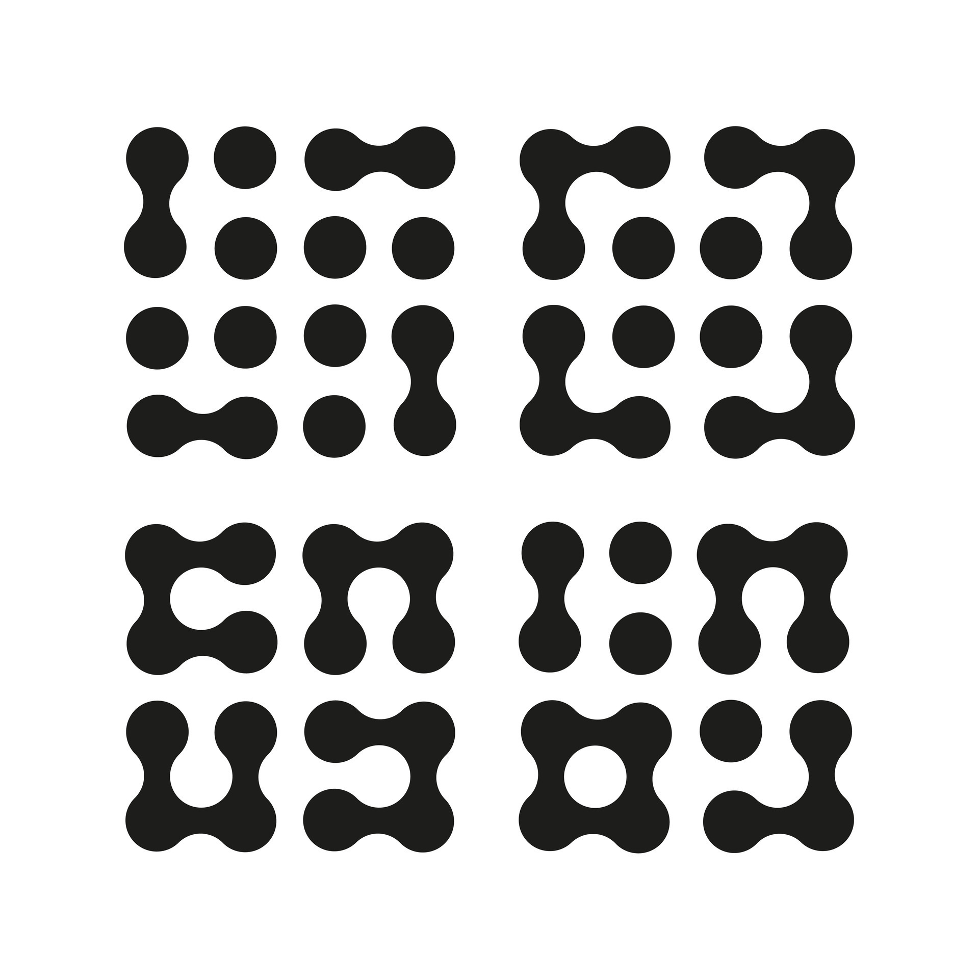 Metaball simple icons. Connected dots vector signs. Integration abstract symbol. Circles pattern ...