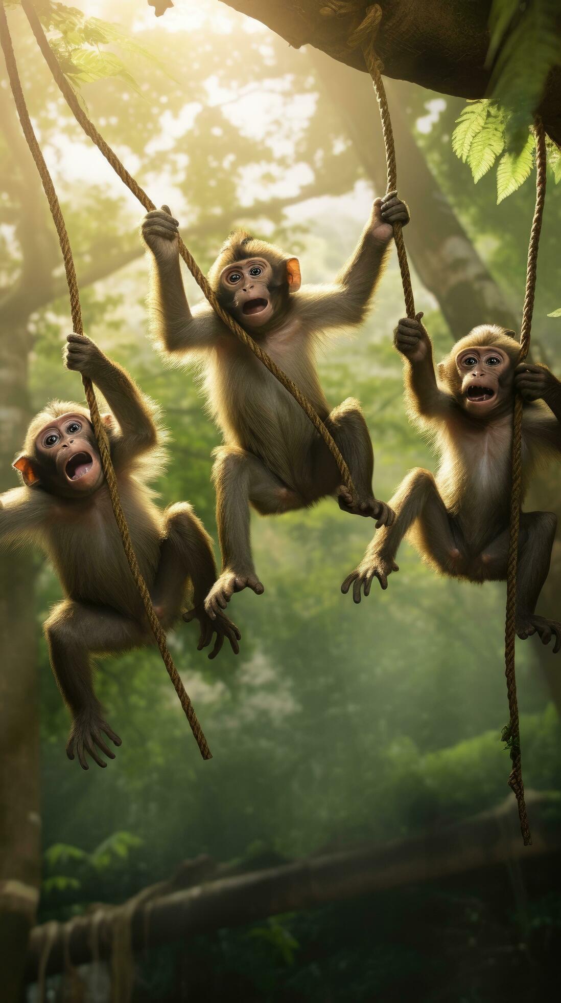 AI generated A playful group of monkeys swings through the trees 35551616 Stock Photo at Vecteezy