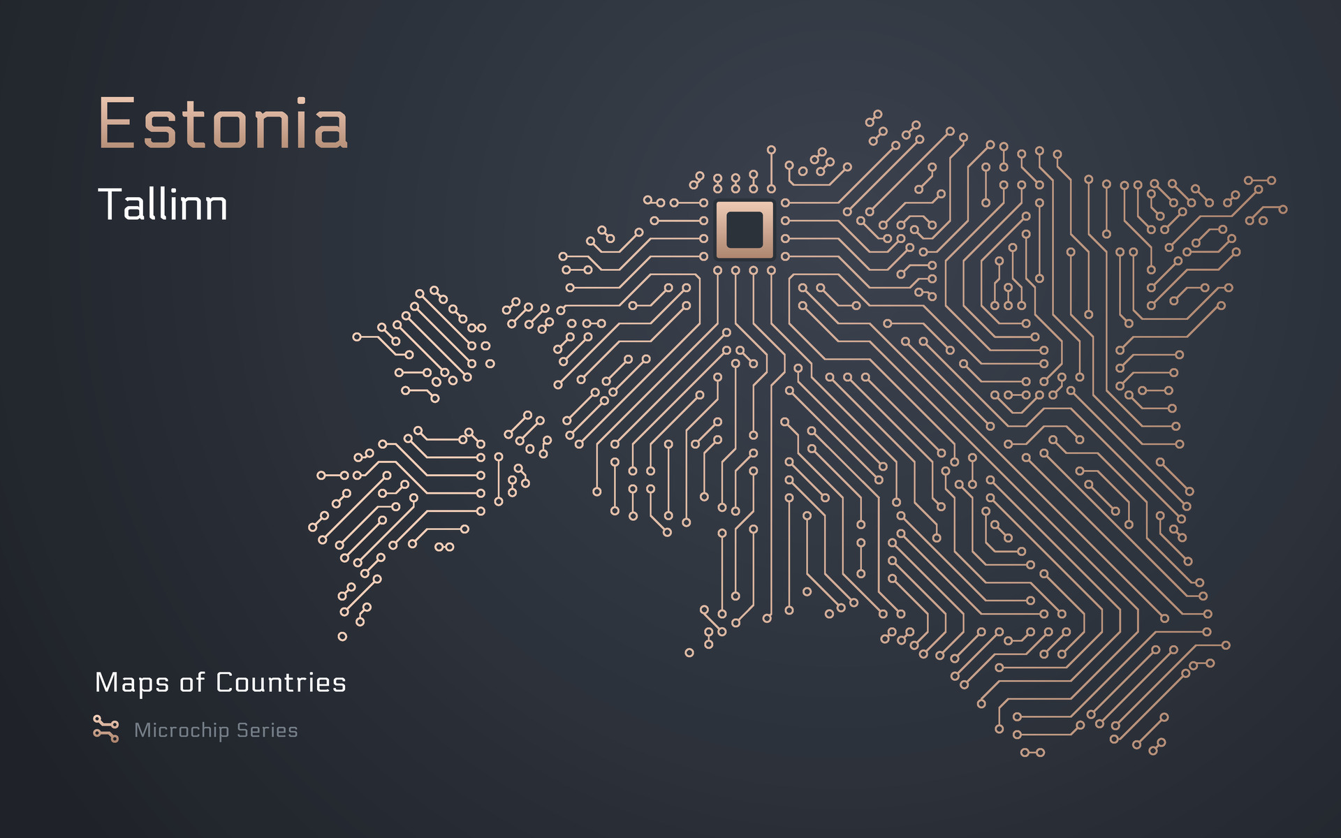 Estonia Map with a capital of Tallinn Shown in a Microchip Pattern with processor. E-government ...