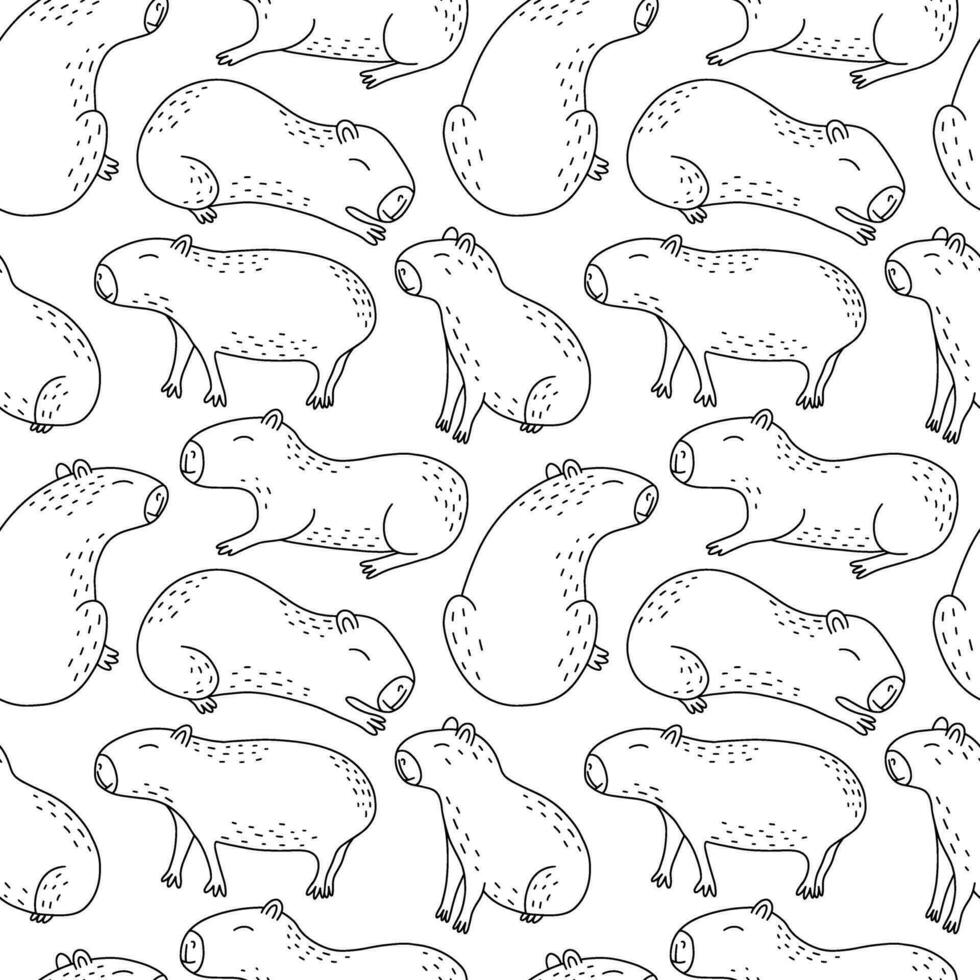 Cute Capybara Seamless Pattern Vector Hand Drawn Capybaras Pattern On White Background 35555771