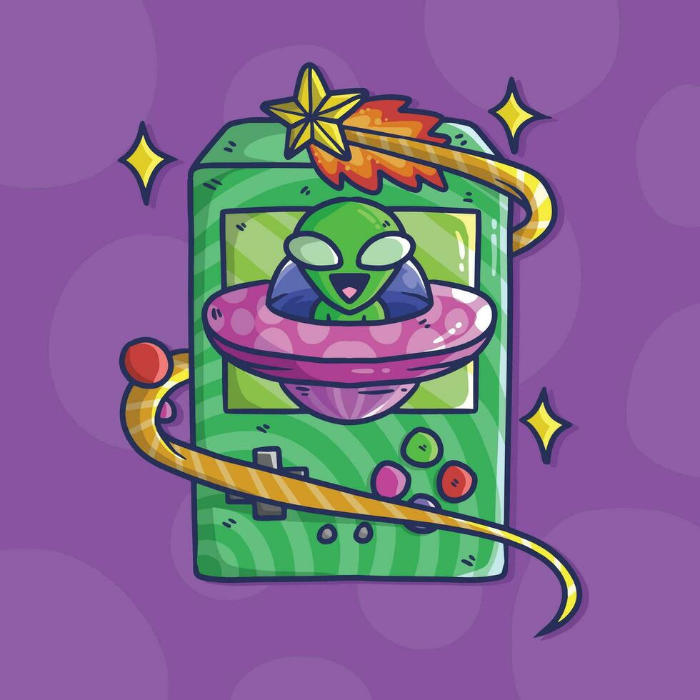 Alien and Green Retro game console cartoon vector illustration ... Alien and Green Retro game console cartoon vector illustration ...