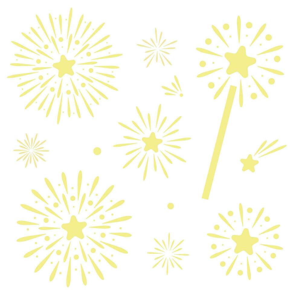 Festive holiday clip art illustration set, vector firework elements, shooting star icon ...