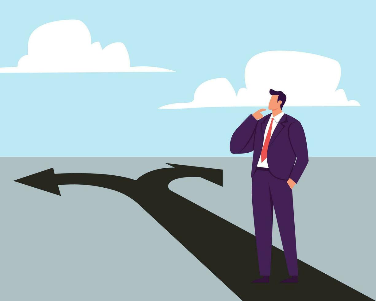 Choosing Between 2 Choices Make Decision To The Left Or Right Thinking In Difficult Situation
