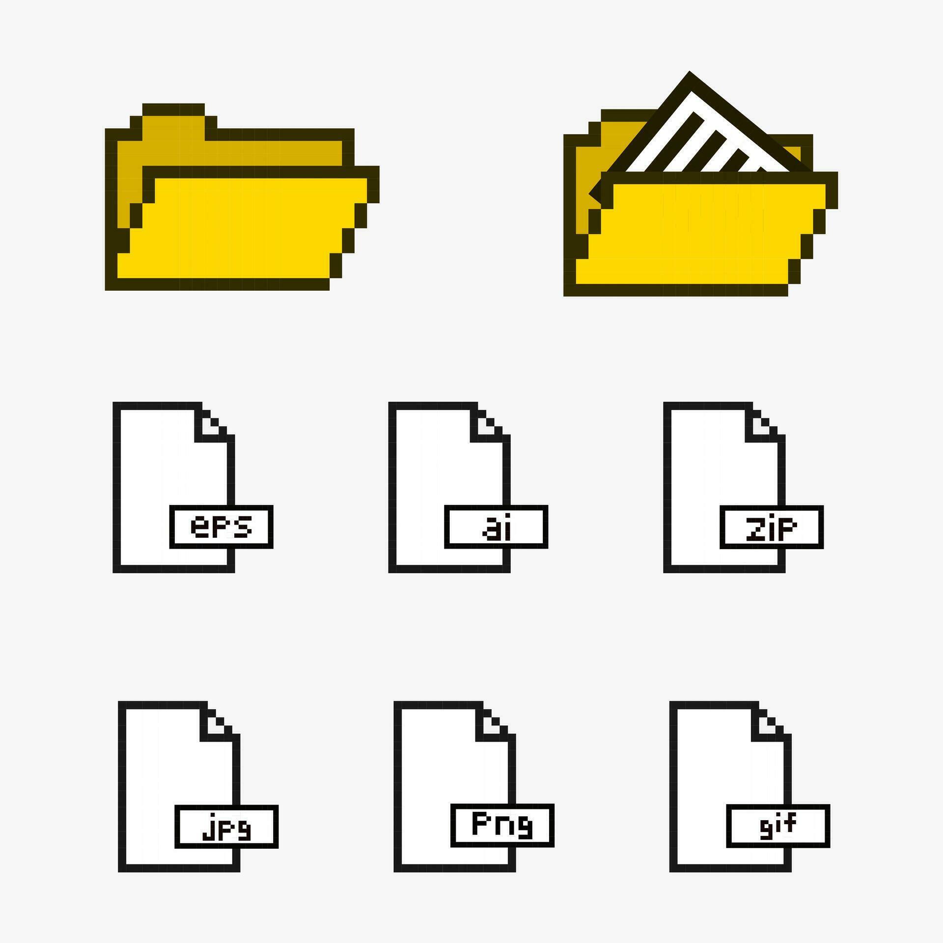 Folder and file icon pixel art, set of pixel icon file folders web 8bit ...
