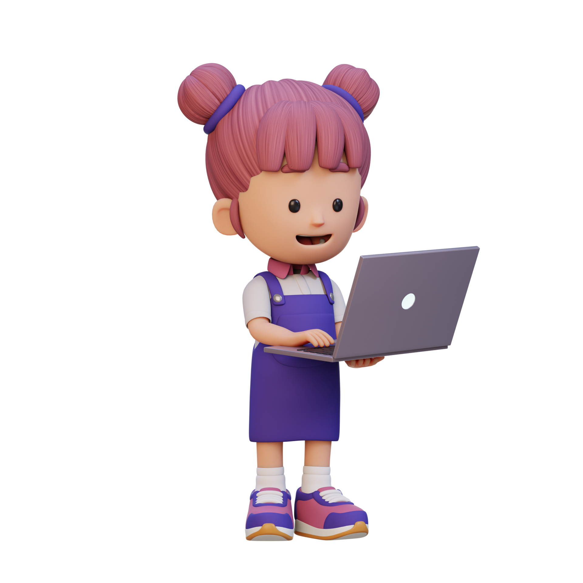 3d Girl Character Working On A Laptop 35567417 Png