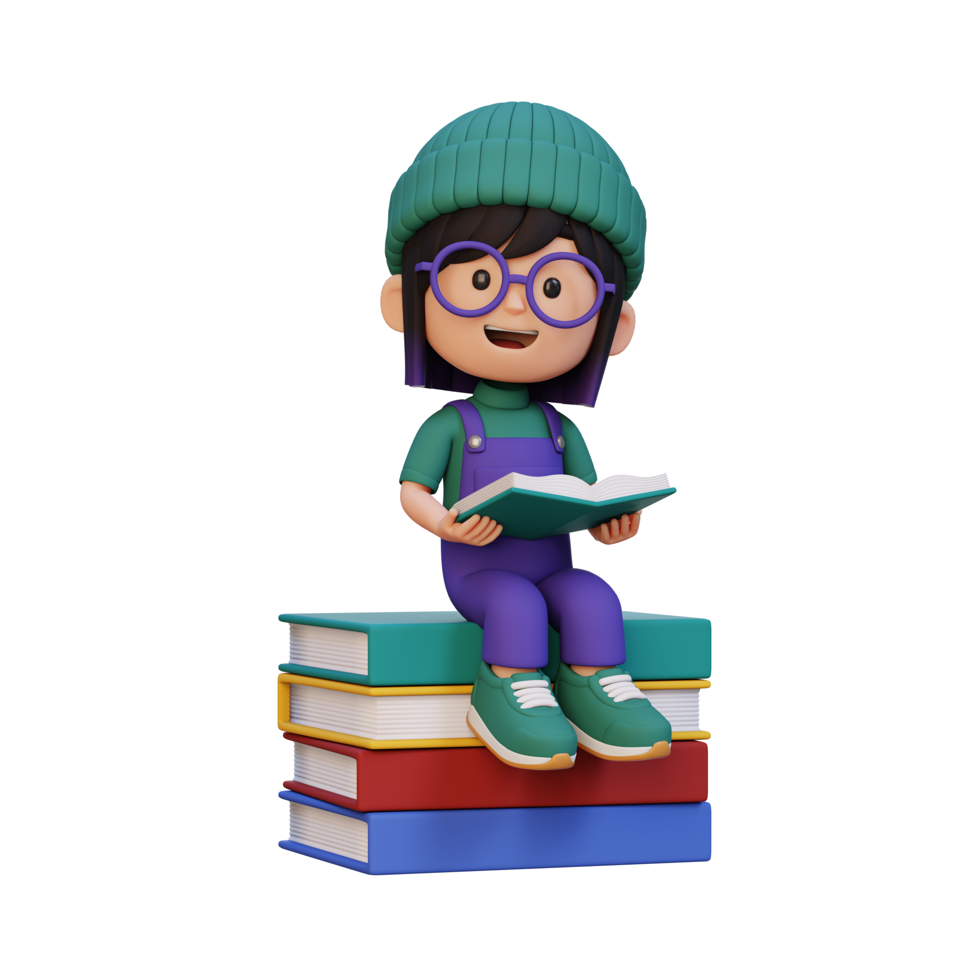 3d Happy Girl Character Reading Book 35567464 Png