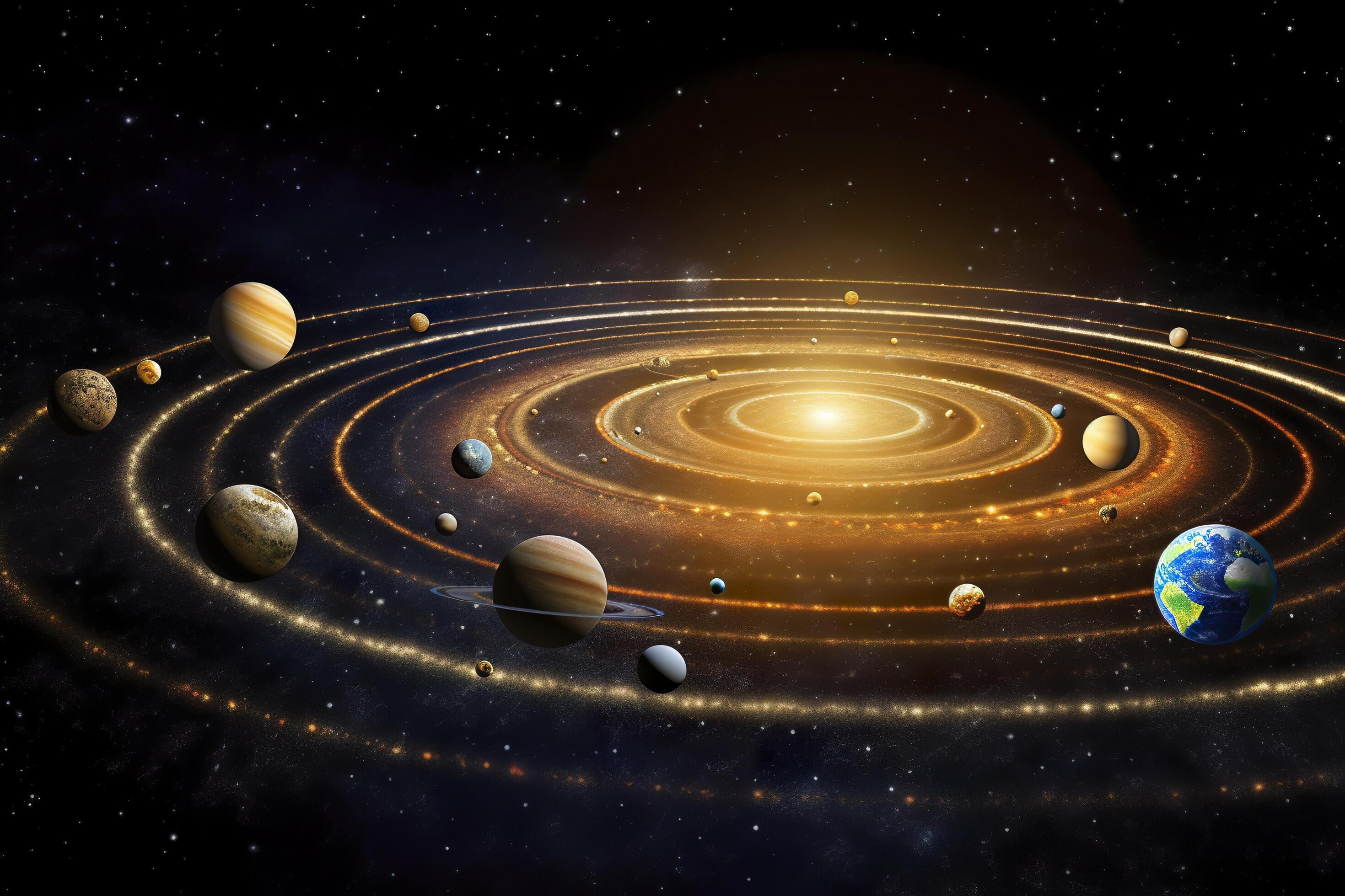 AI generated Our 3d Solar system with planets in orbits path. AI ...