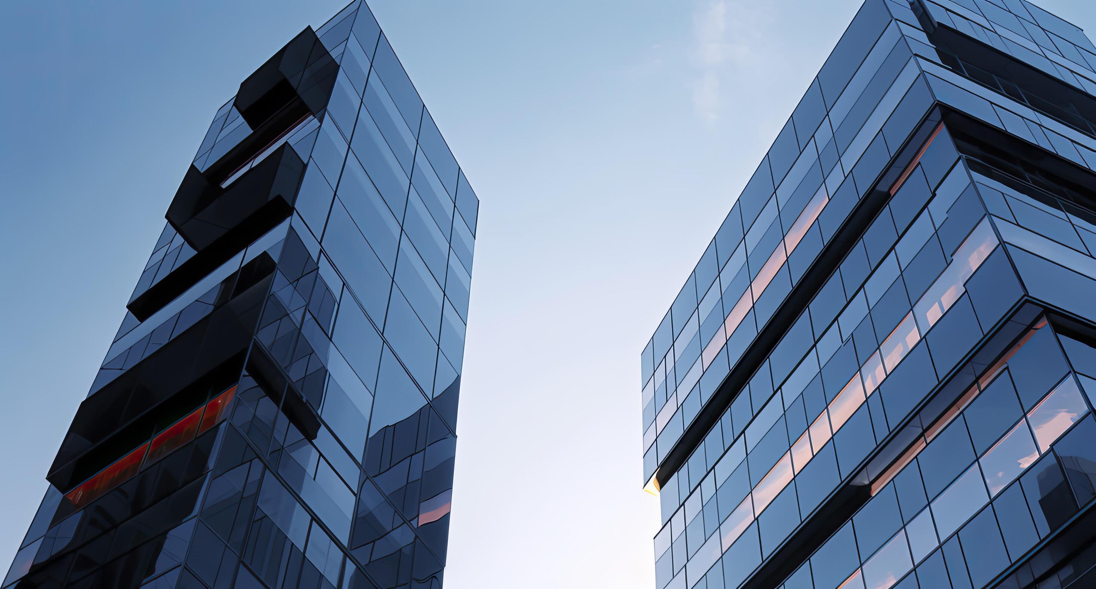 AI generated Two modern buildings with glass windows. Architecture ...