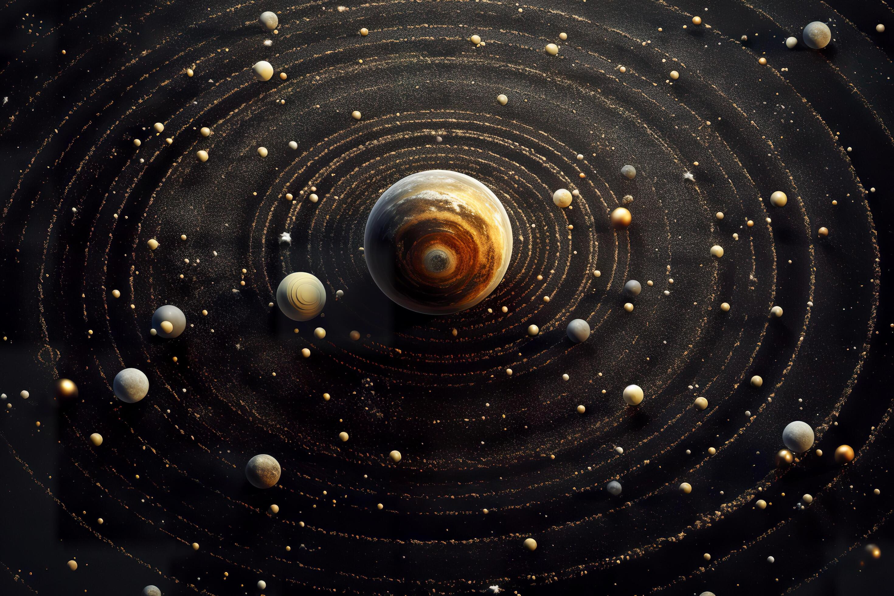 AI generated Our 3d Solar system with planets in orbits path. AI ...