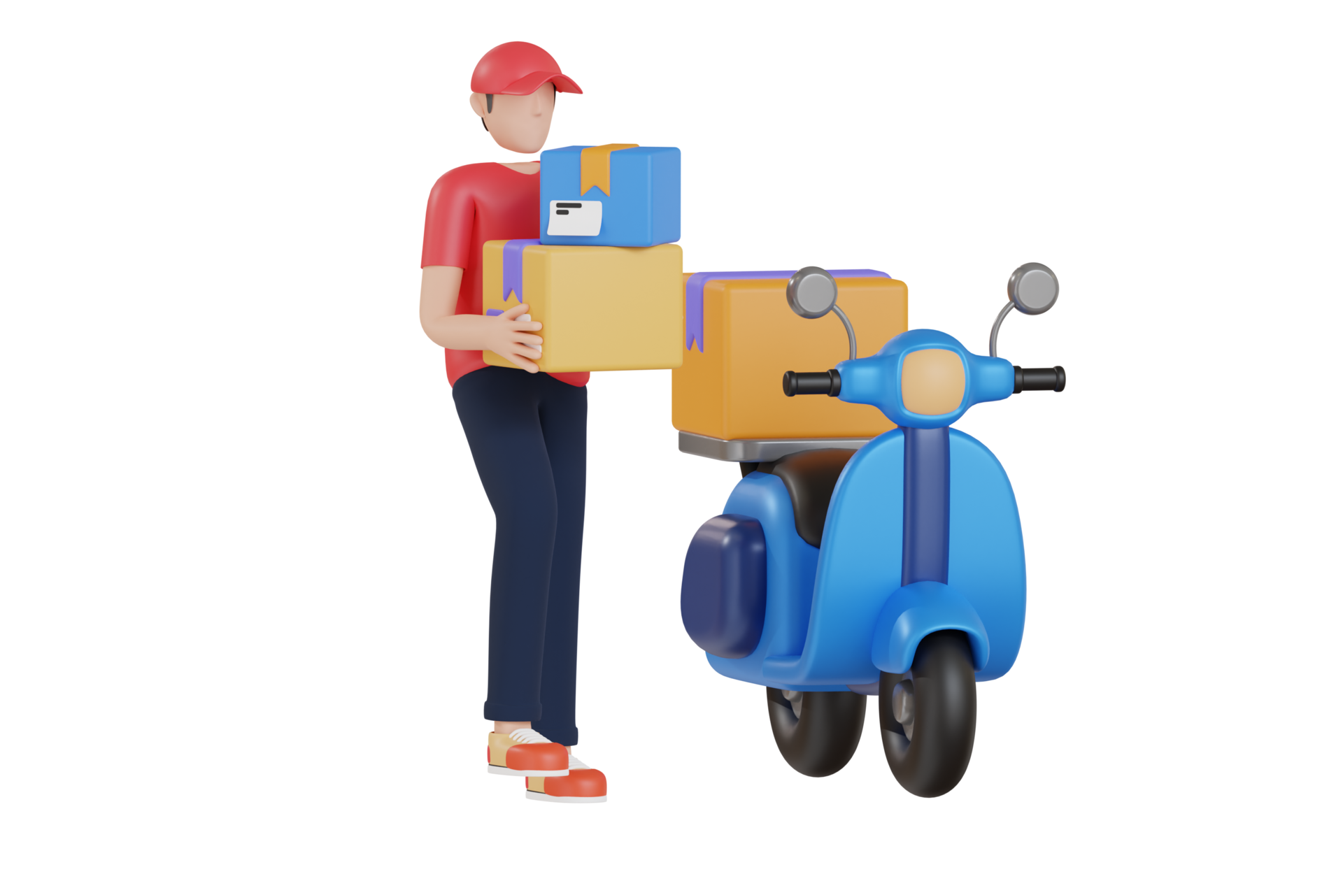 Delivery Man Riding Scooter 3d Illustration Express Delivery 3d