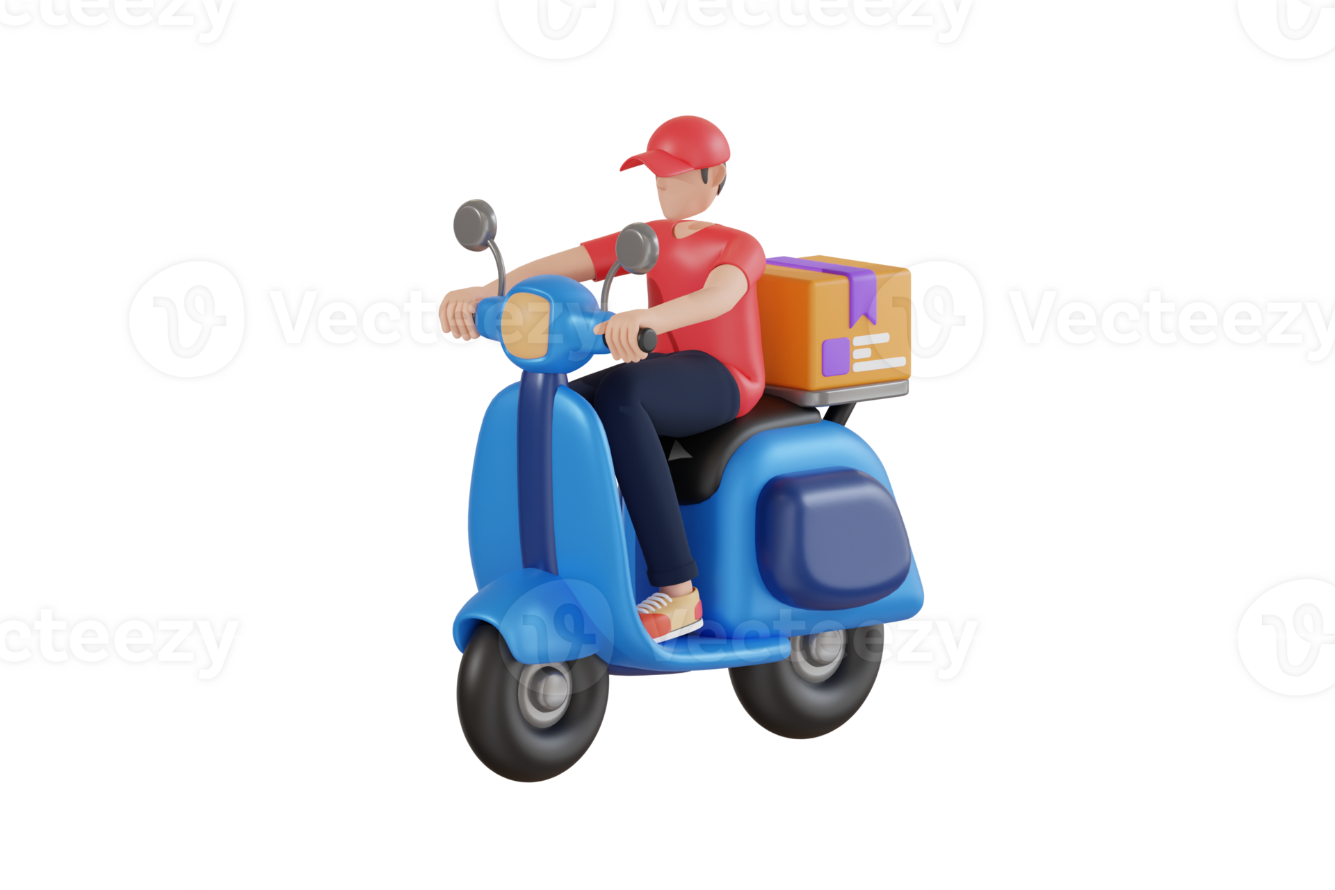 3d Illustration Of Delivery Man Riding A Motorcycle With Delivery Box