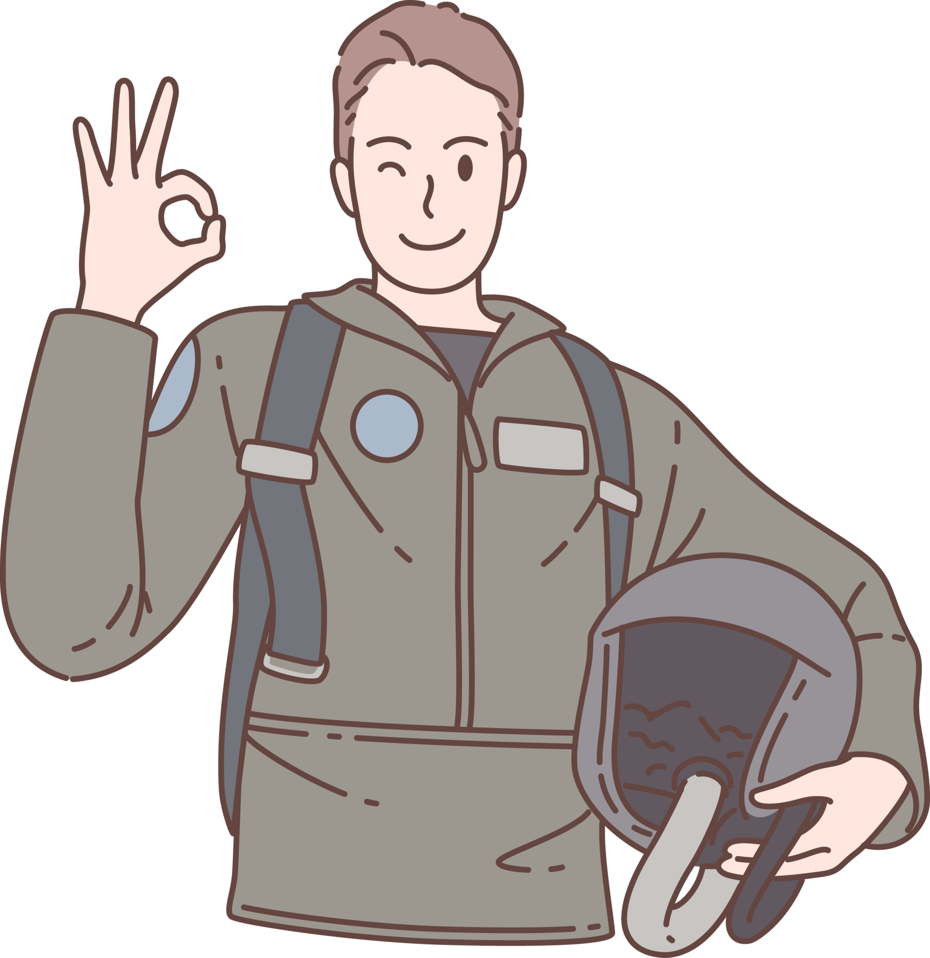 Illustration Of Air Force Pilot Pose Ok Sign Characters Hand Drawn Style 35573852 Png