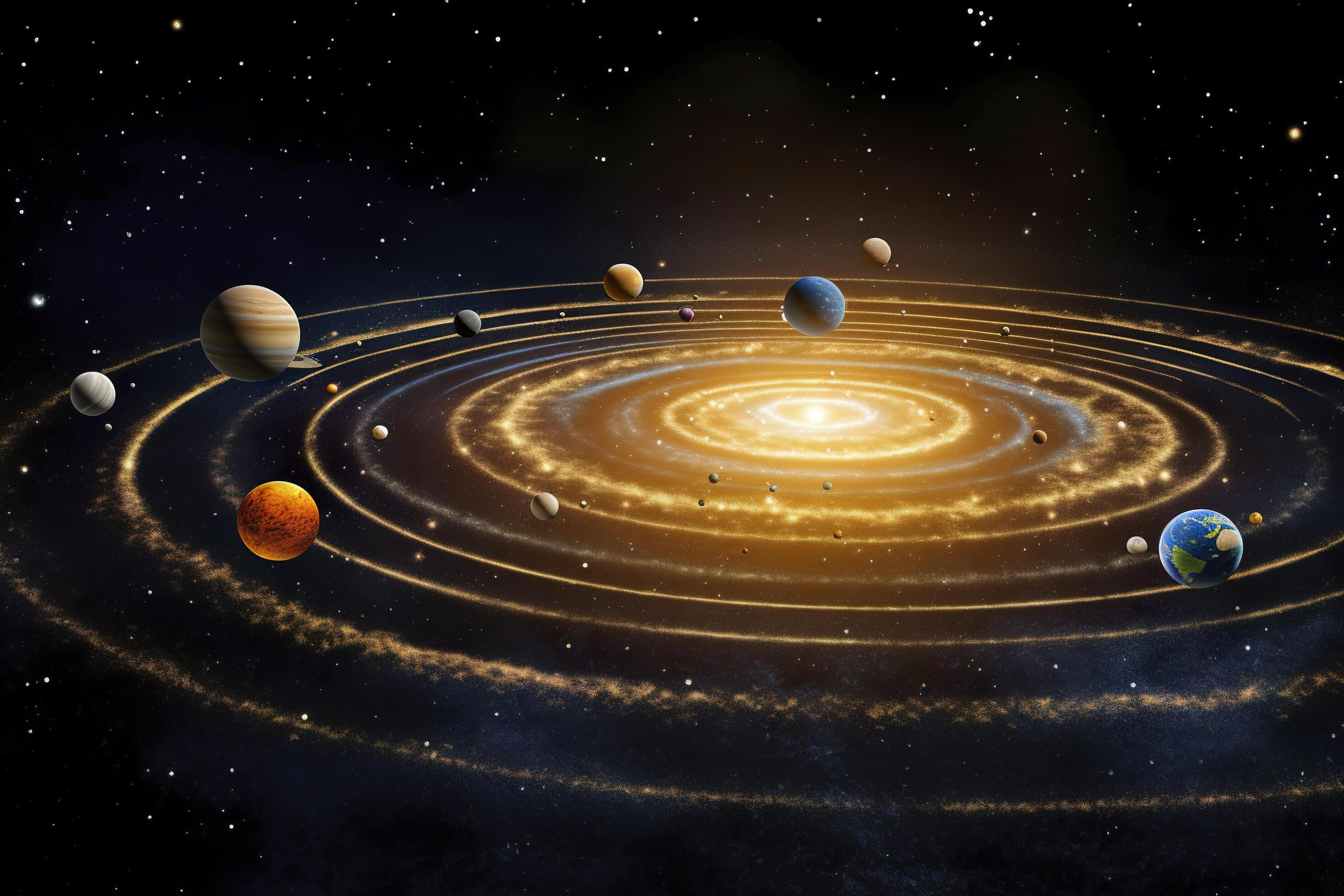AI generated Our 3d Solar system with planets in orbits path. AI ...