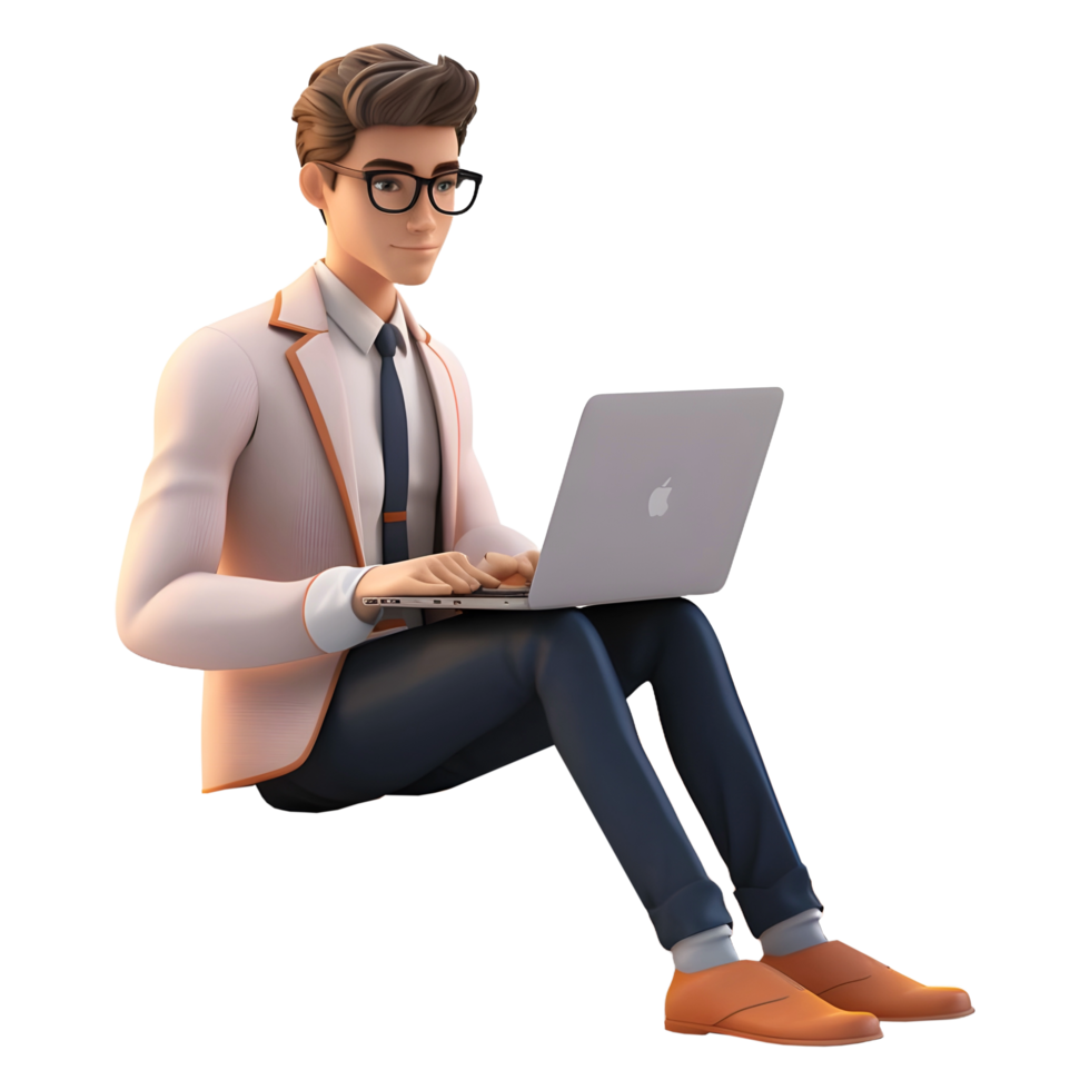 AI generated 3D Rendering of a Boy Using Laptop While Sitting on ...