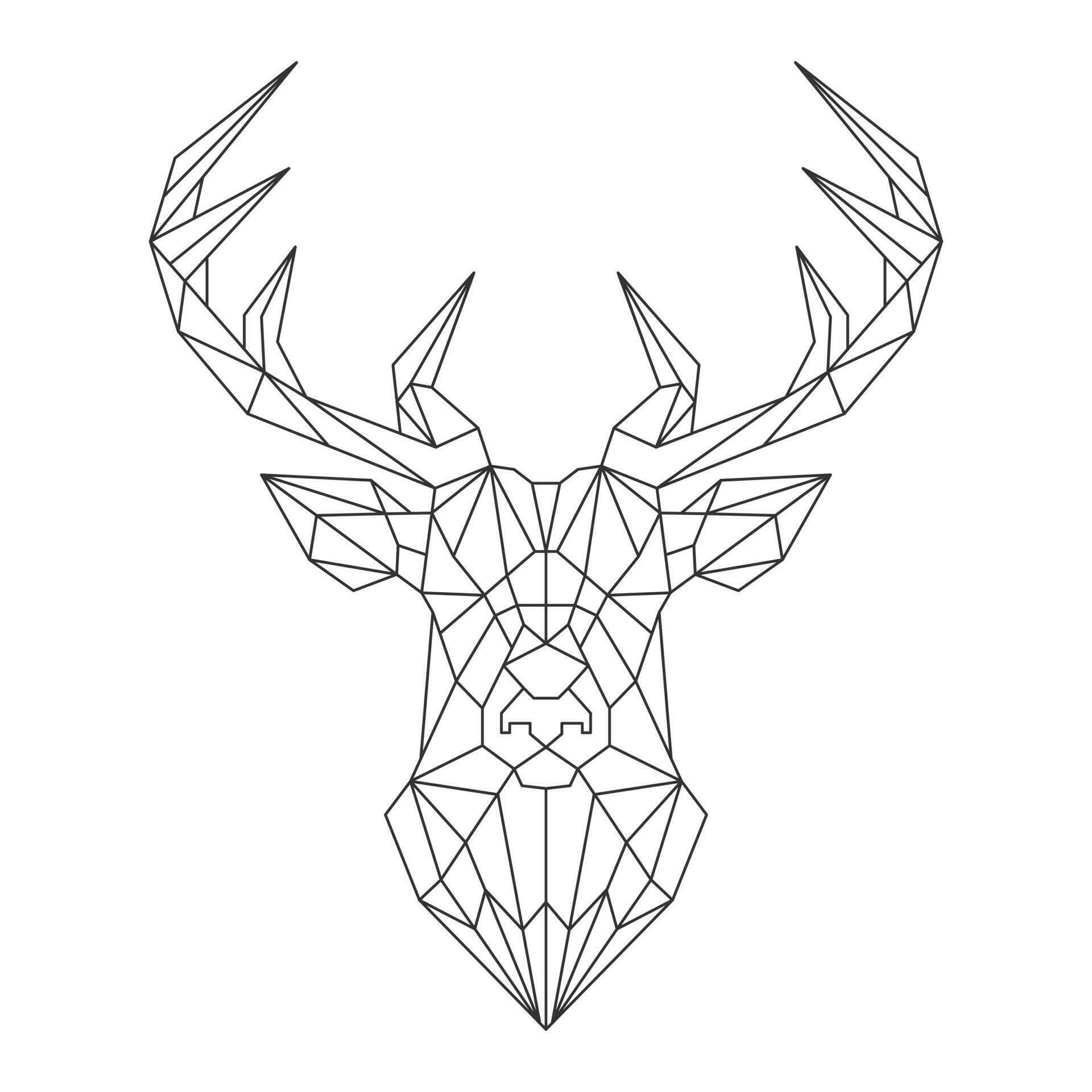 Deer head, geometric polygonal reindeer illustration, outline. Poster ...
