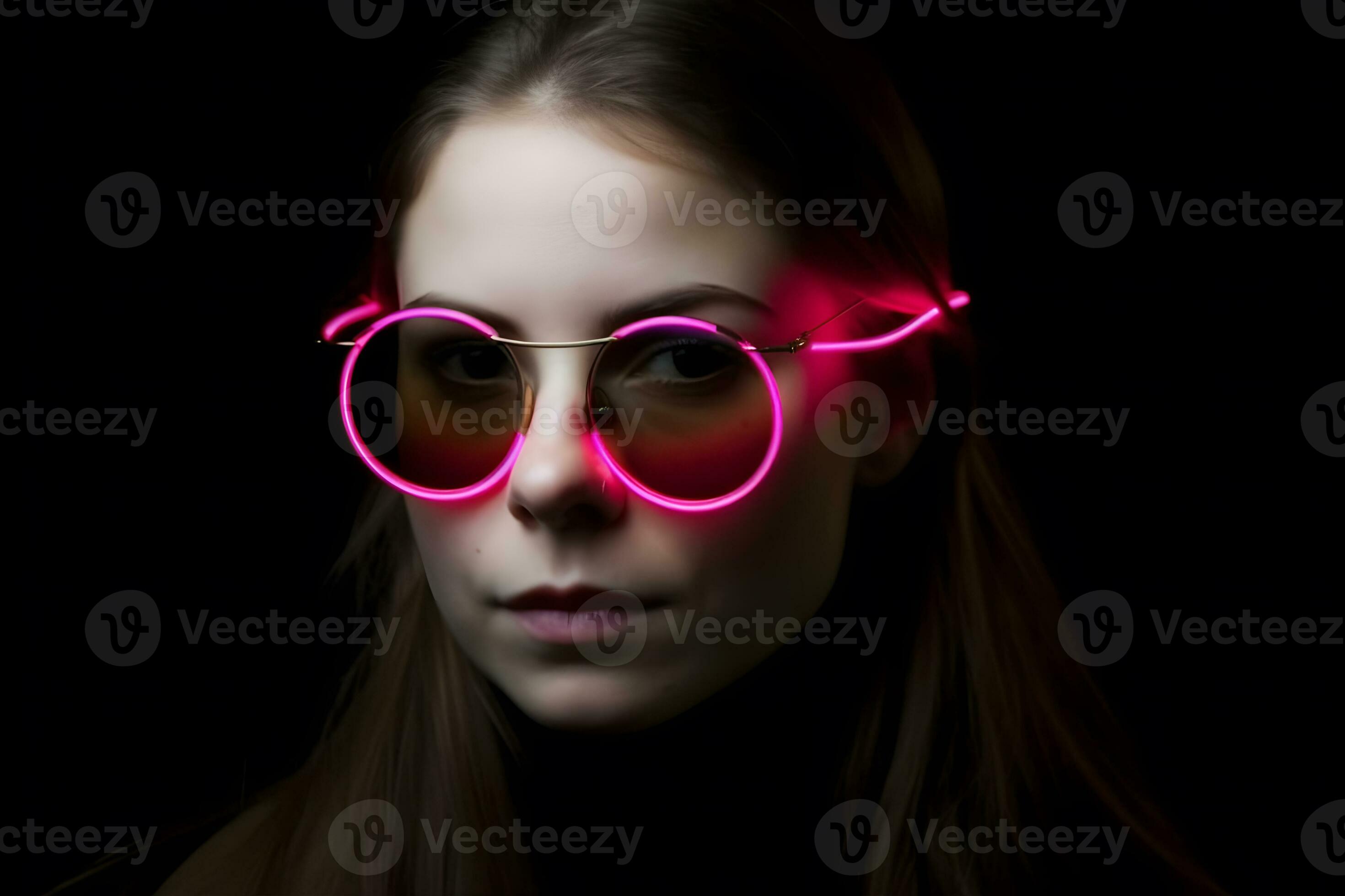 Ai Generated Neon Portrait Of A Girl With Glasses Neural Network Ai