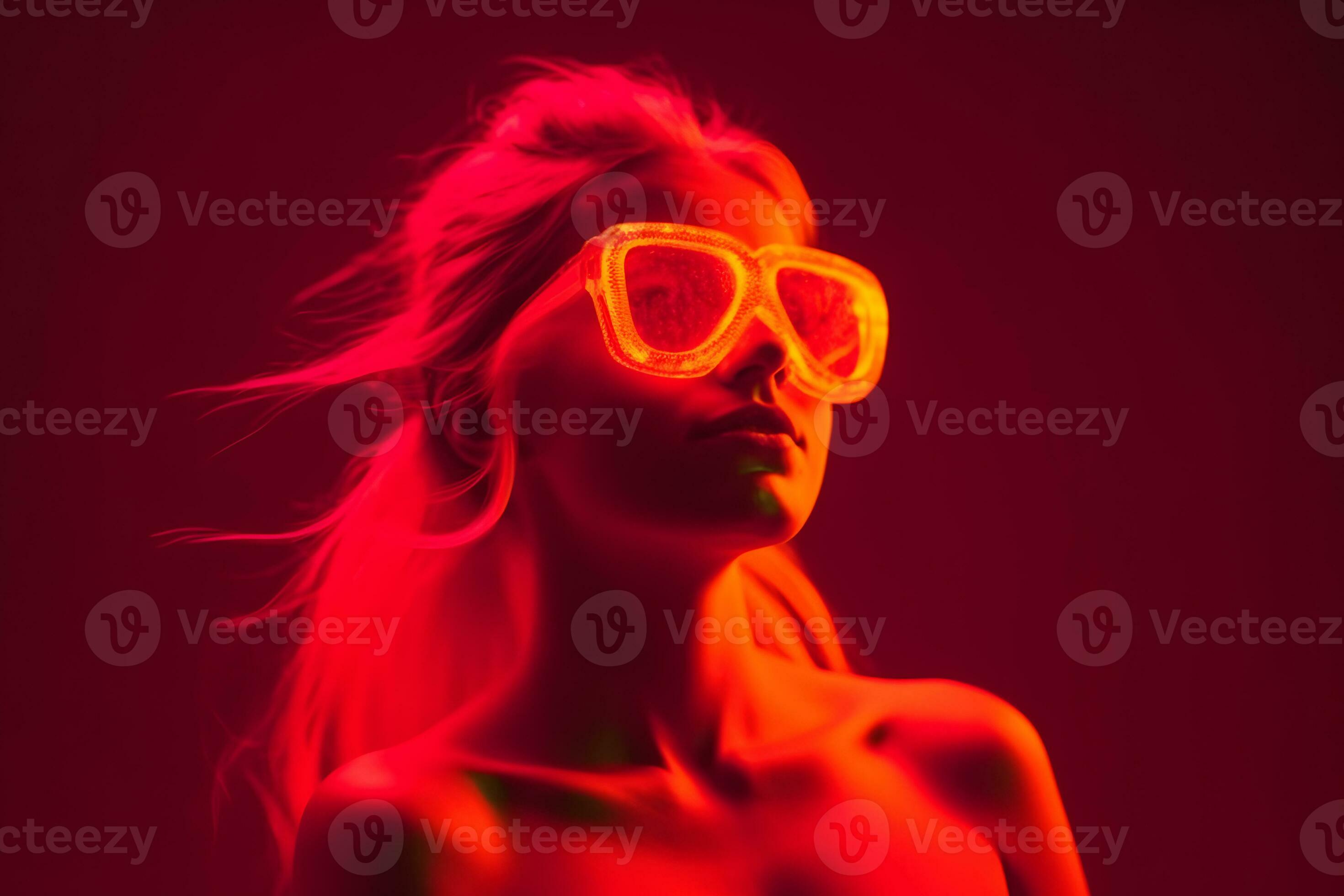Ai Generated Neon Portrait Of A Girl With Glasses Neural Network Ai