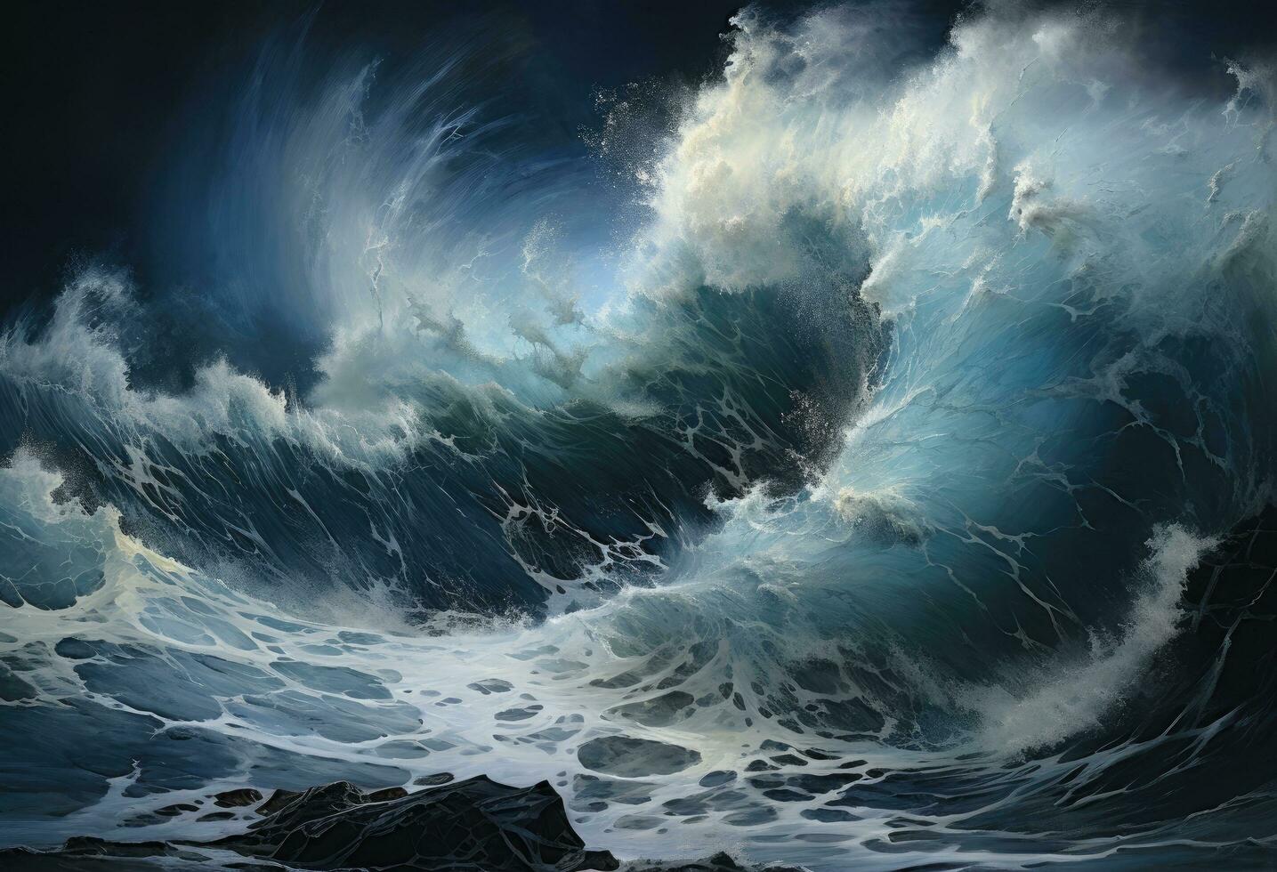 AI generated big storm wave hitting a rock 35580170 Stock Photo at Vecteezy