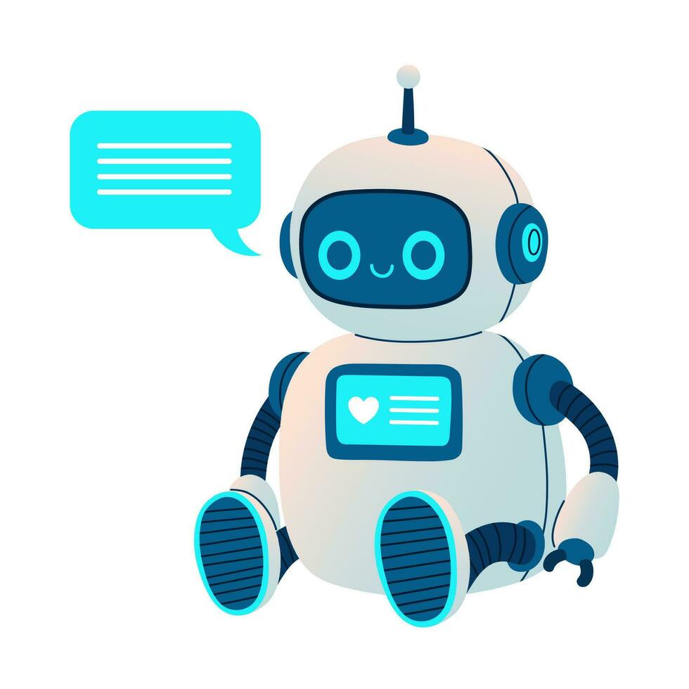 Cute Robot Sitting with Text. Cartoon Vector Illustration. Science ...