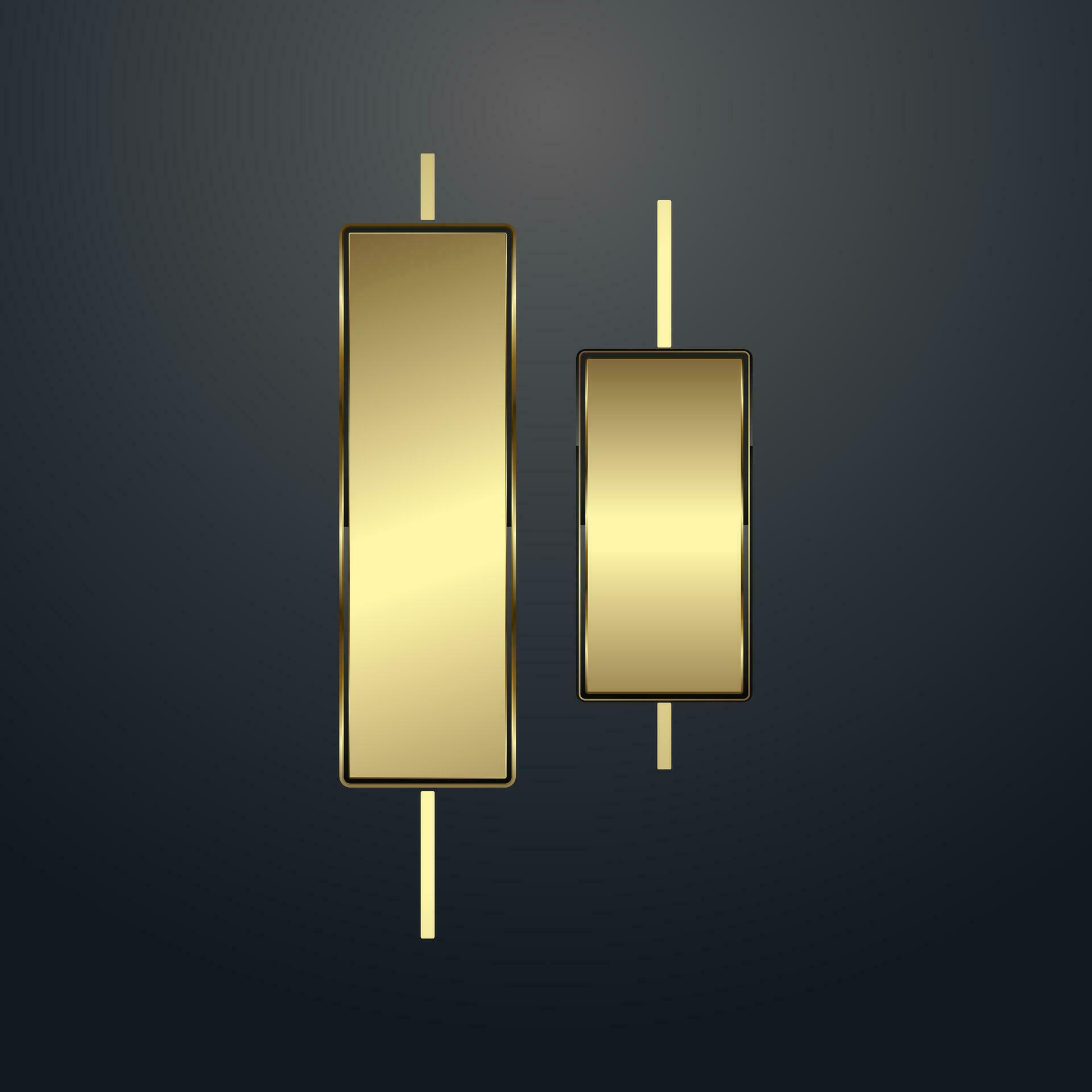 Two Gold, Luxury bar charts with up trend arrow on the top used for Business candle stick graph ...