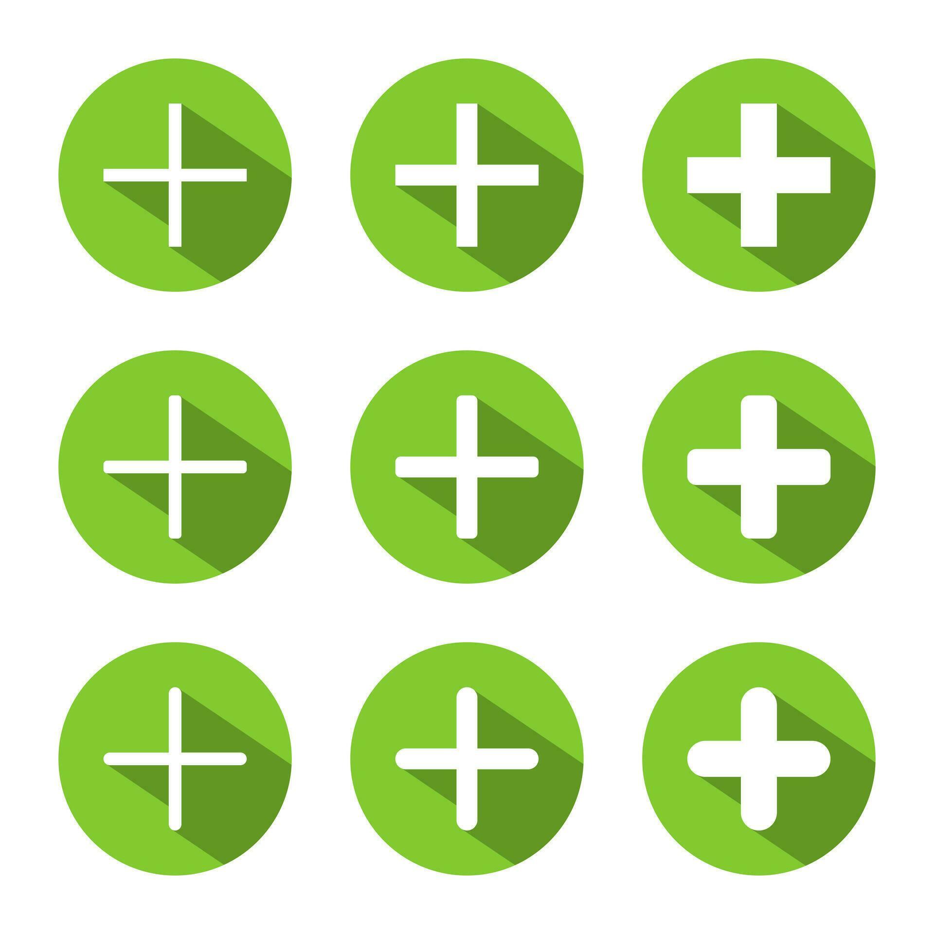 Add button icon set collection with long shadow. Plus sign symbol ...