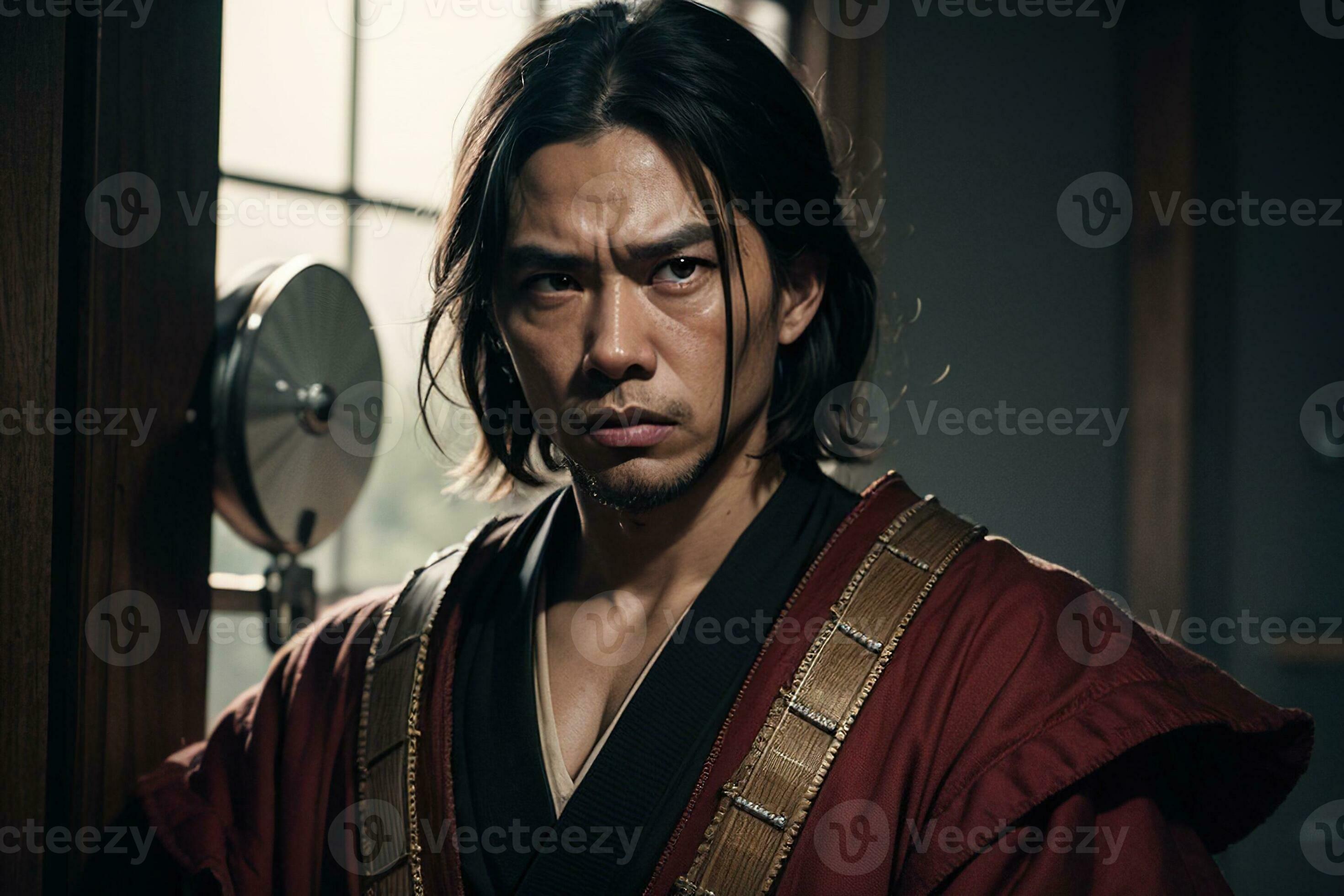 AI generated indifferent expression samurai, digital art illustration ...