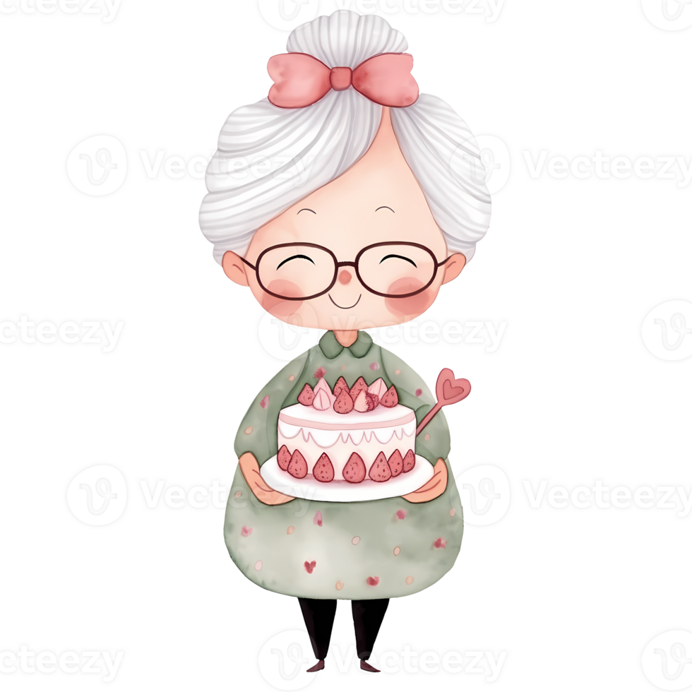 Ai Generiert Süß Oma Kuchen Aquarell Clip Art Illustration 35591048 Png