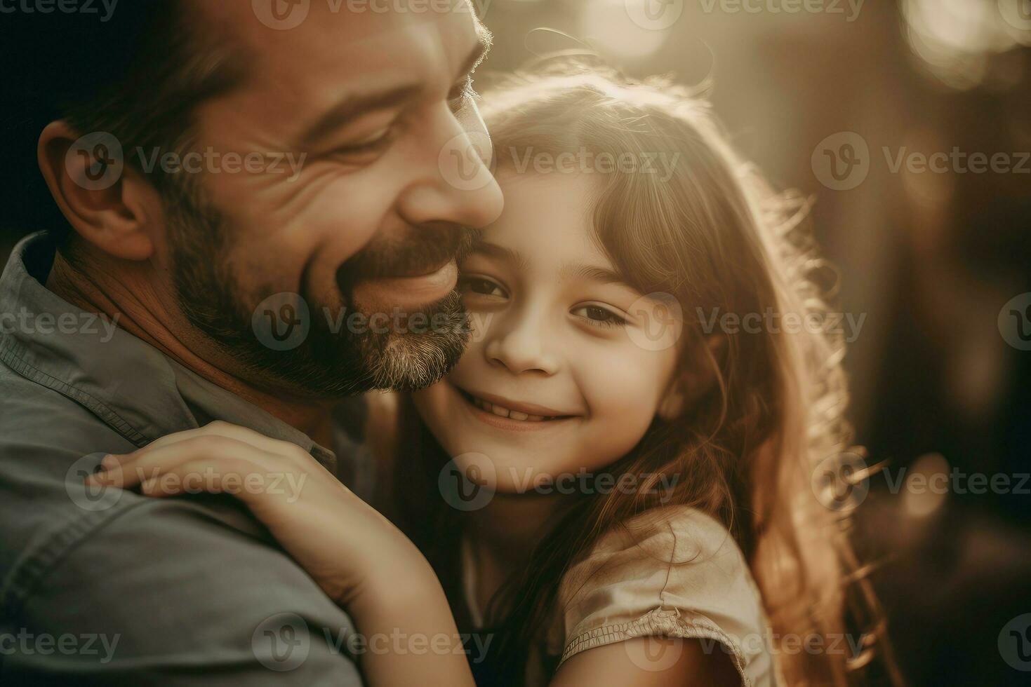 Ai Generated Smiling Daughter Hugging Her Happy Dad Generate Ai