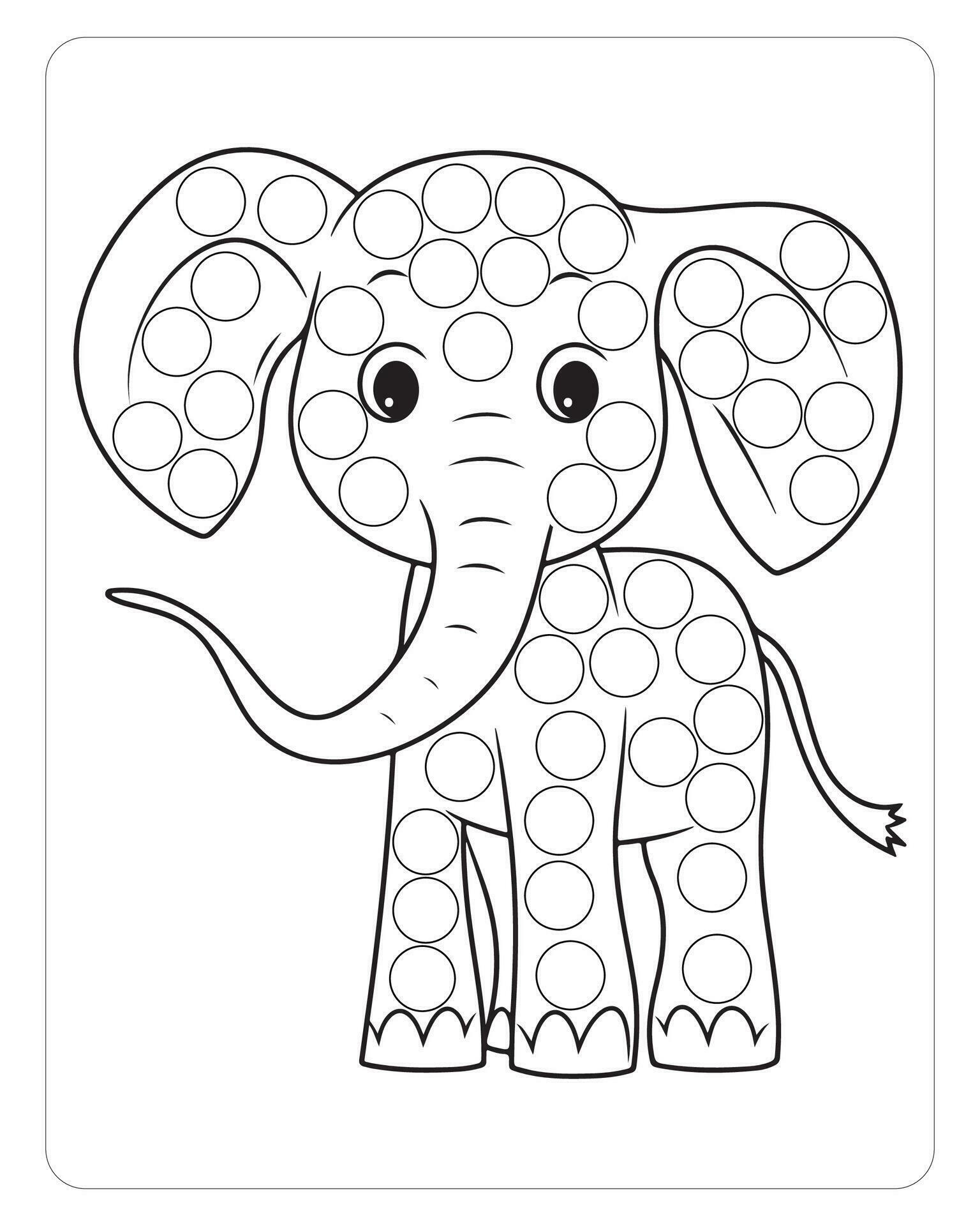 Elephant dot marker, cute animals dot marker coloring pages for kids ...