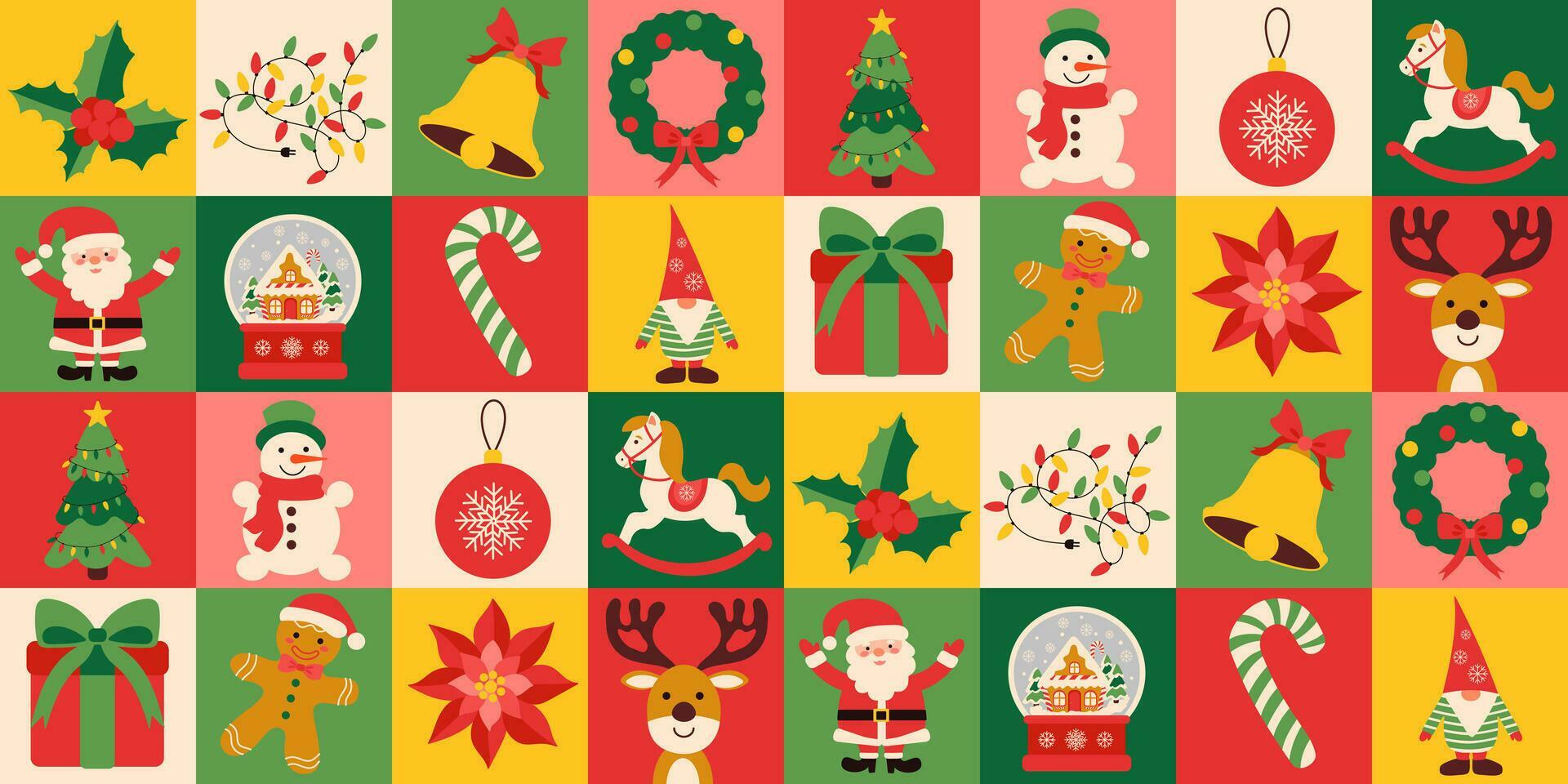 Christmas icons elements with geometric pattern. Vector flat design for ...