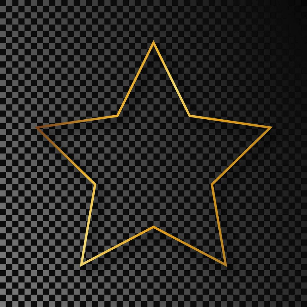 Gold glowing star shape frame with shadow isolated on dark background. Shiny frame with glowing ...