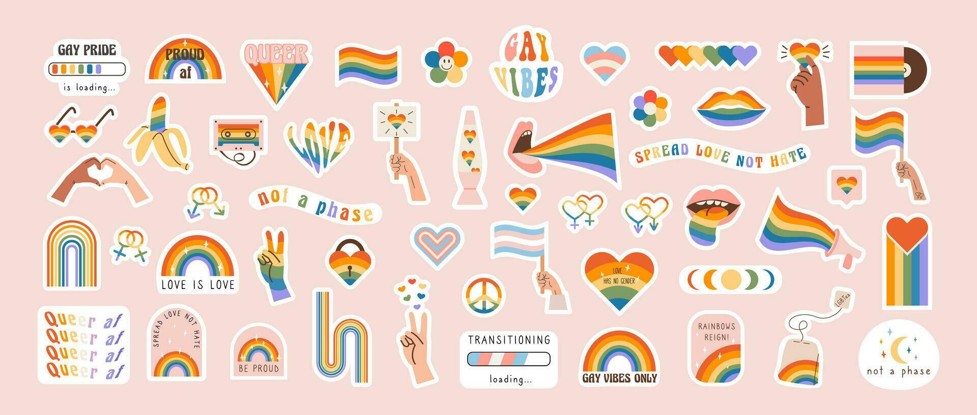 Big vector set of LGBTQ community symbols with pride flags, gender ...
