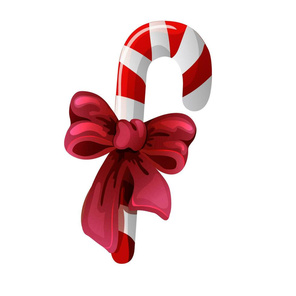 Christmas Candy Cane With Red Bow Isolated On White Background